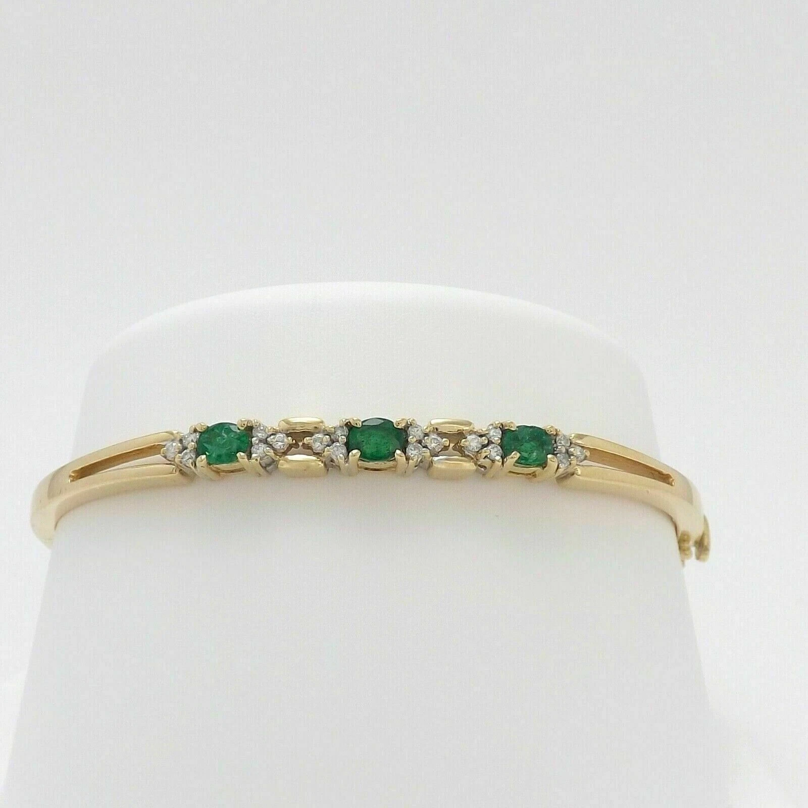 3 Ct Oval Cut Green Emerald & Lab Created Bracelet 14K Yellow Gold ...