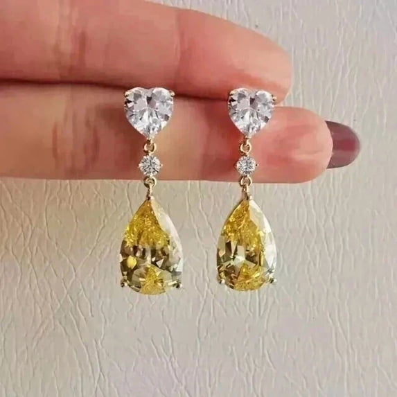 3 Ct Pear Cut Simulated Yellow Citrine Women's Drop Earrings 14K Yellow ...