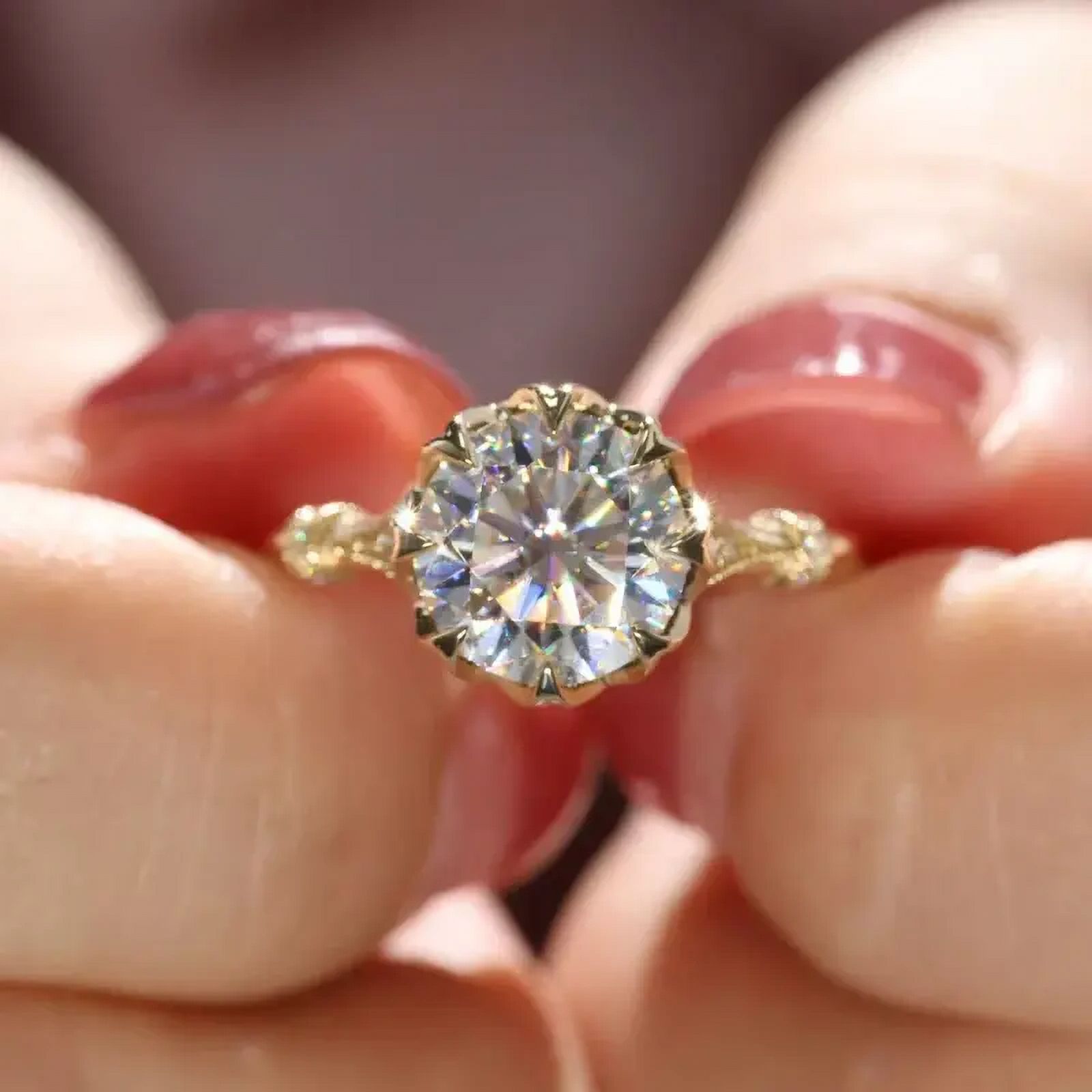 3 Ct Round-Cut Certified Moissanite Vintage Style Promise Ring sterling ...