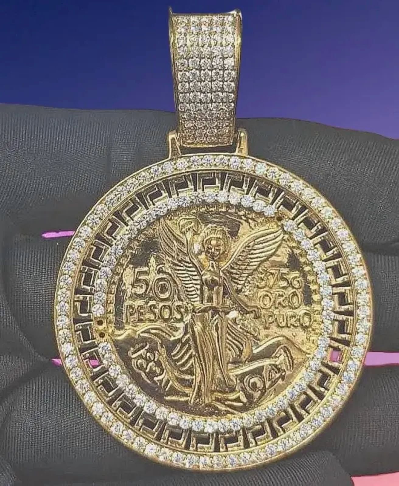 3 Ct Round Cut Simulated Diamond Custom 50 Pesos Coin Pendant 14K ...