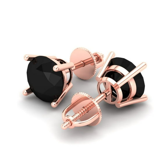 3 Ct Round Cut Studs Black Natural Onyx 18K Rose Solid Solid Gold ...