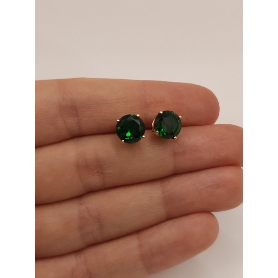 3 CtGreen Emerald Round Stud Earrings for Women 925 Sterling Silver ...