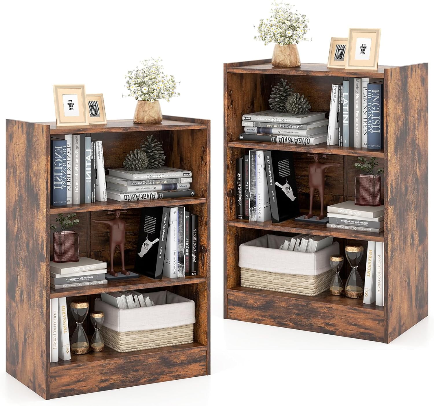 3-Cube Bookcase of 2 3-Tier Open Bookshelf with Adjustable Shelves Anti ...