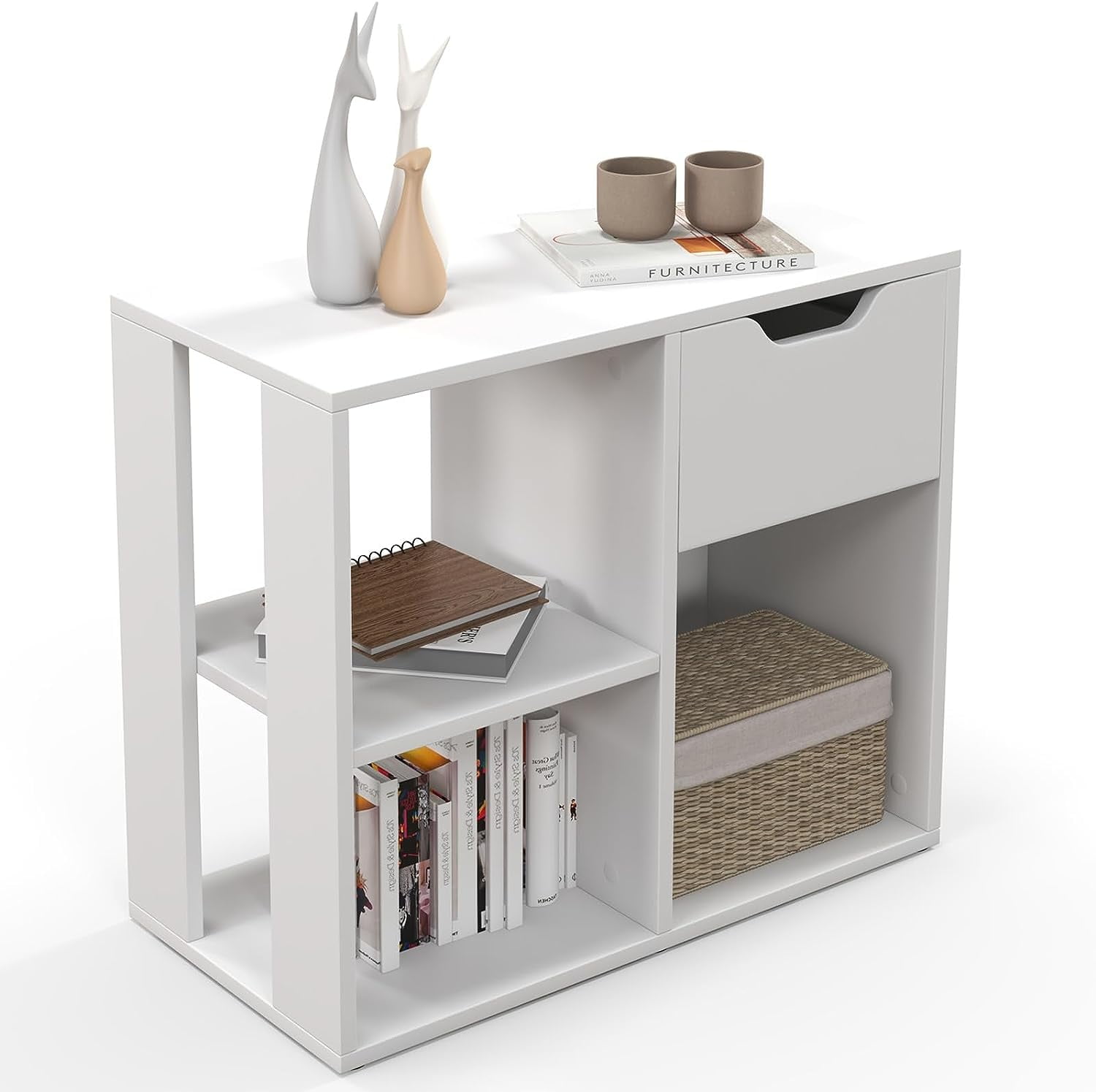 3 Cube Bookcase with Drawer, Modern Simple Bookshelf Display Rack with ...