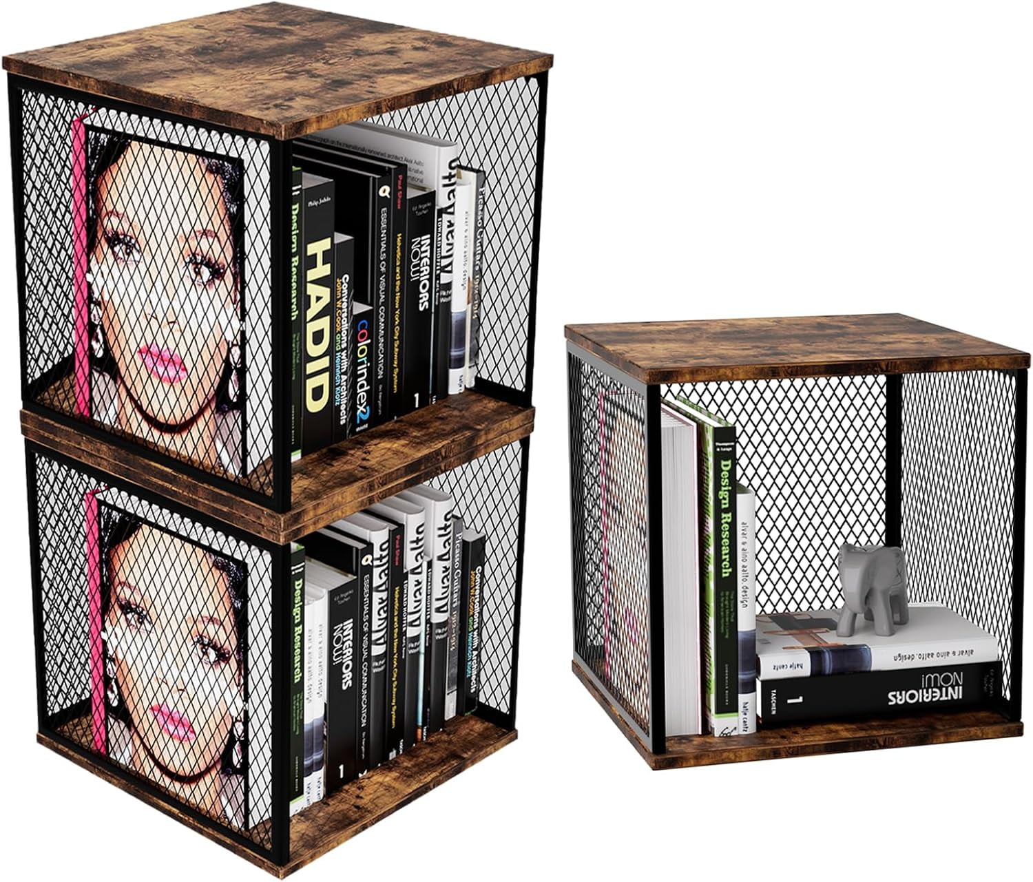 3 Cube Bookshelf Organizer, Stackable Cubes Storage Organizer, Wooden ...