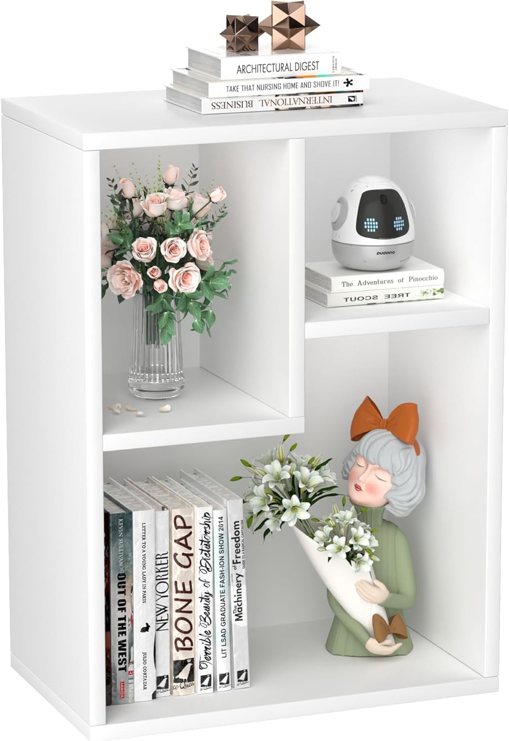3-Cube Small Bookshelf, Modern Bookcases with Shelves Height Up to 12.8 ...
