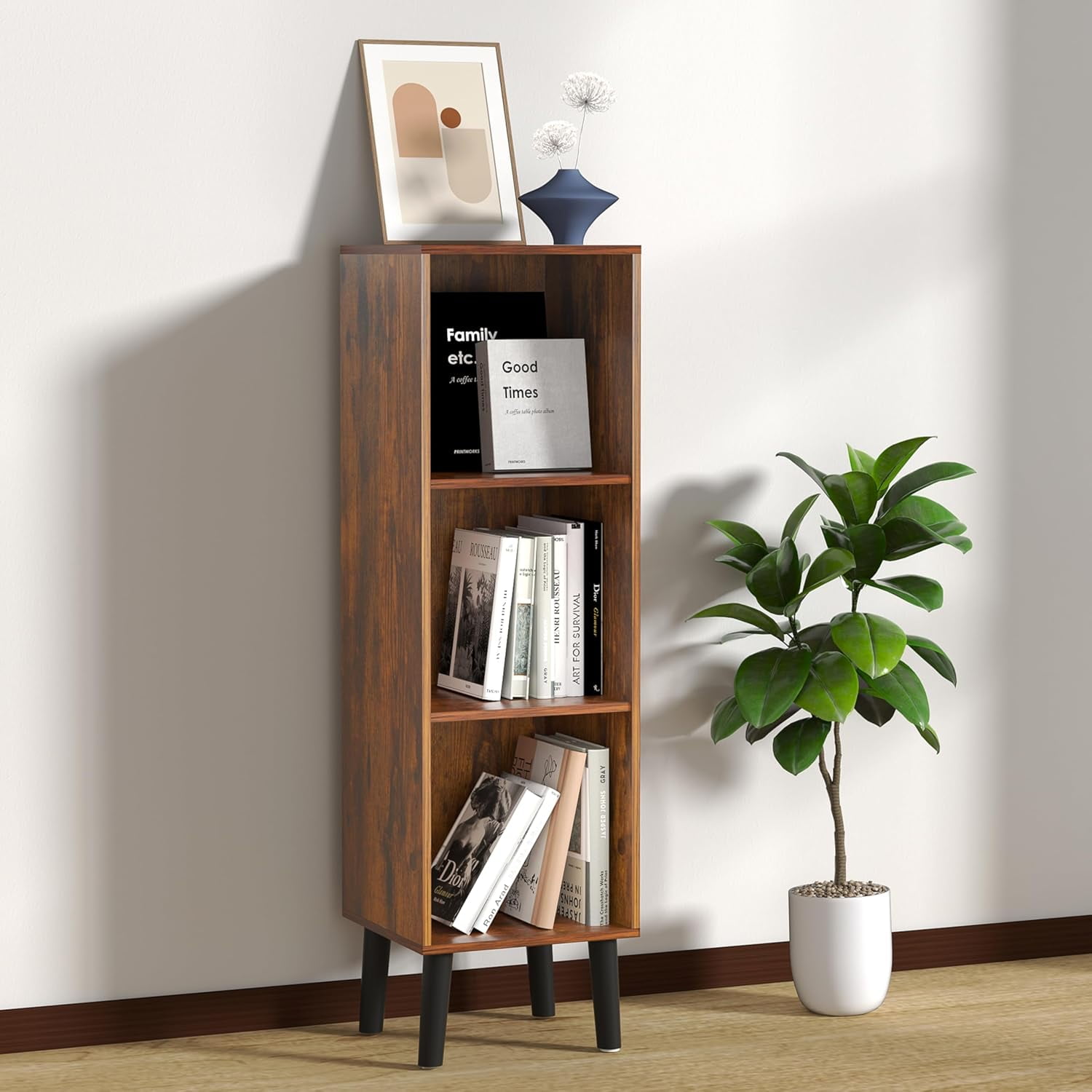 3 Cube Storage Organizer with Legs, 3 Tier Cube Low Bookcase ...