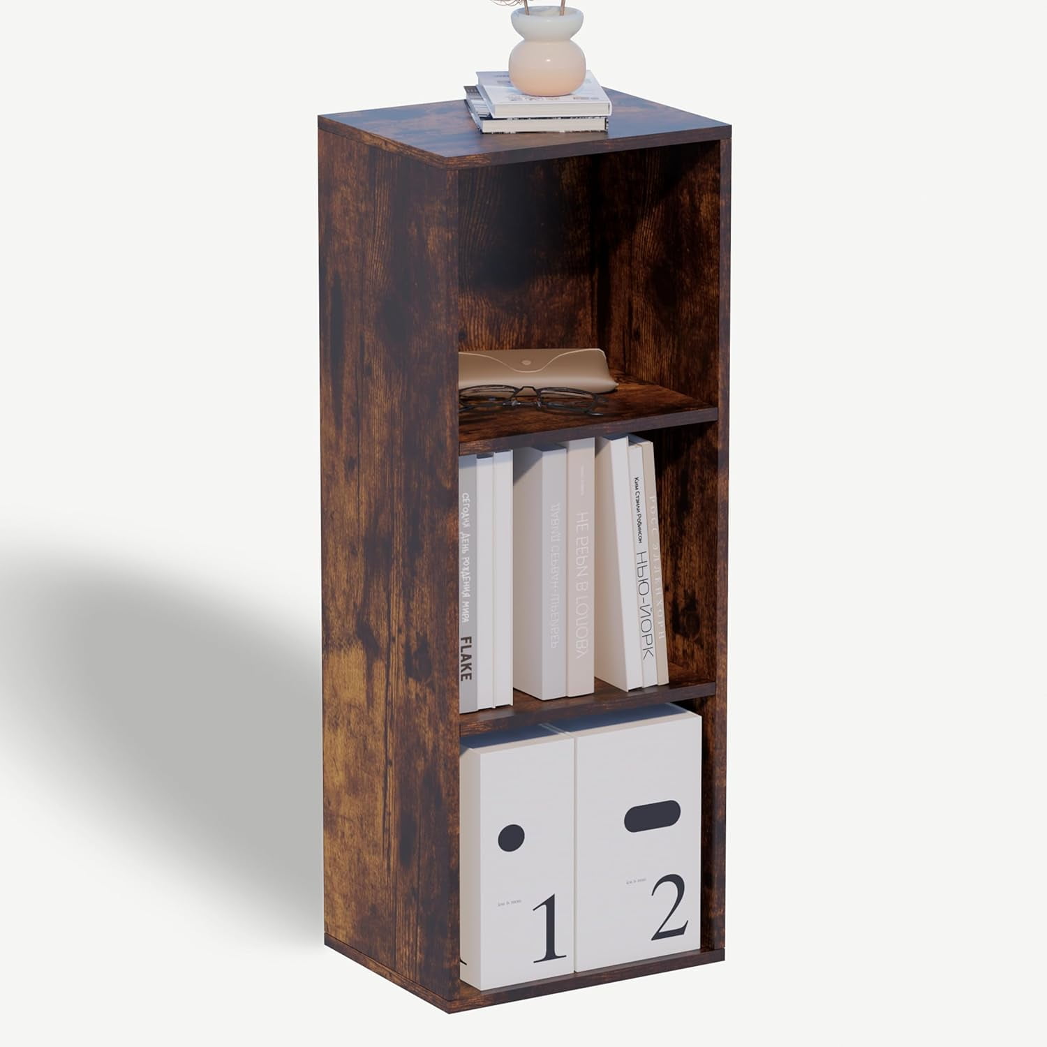 3 Cube Storage Organizer,Wooden Low Bookcase with Closed Back Panel ...