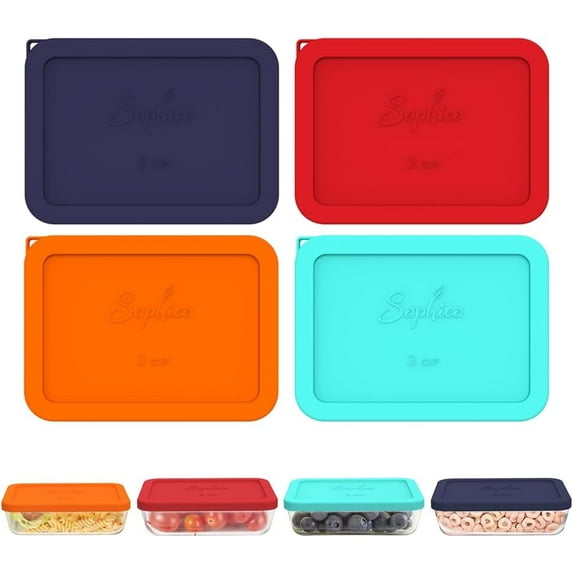 3 Cup Rectangle Silicone Storage Cover Lids Replacement for Pyrex 7210 ...