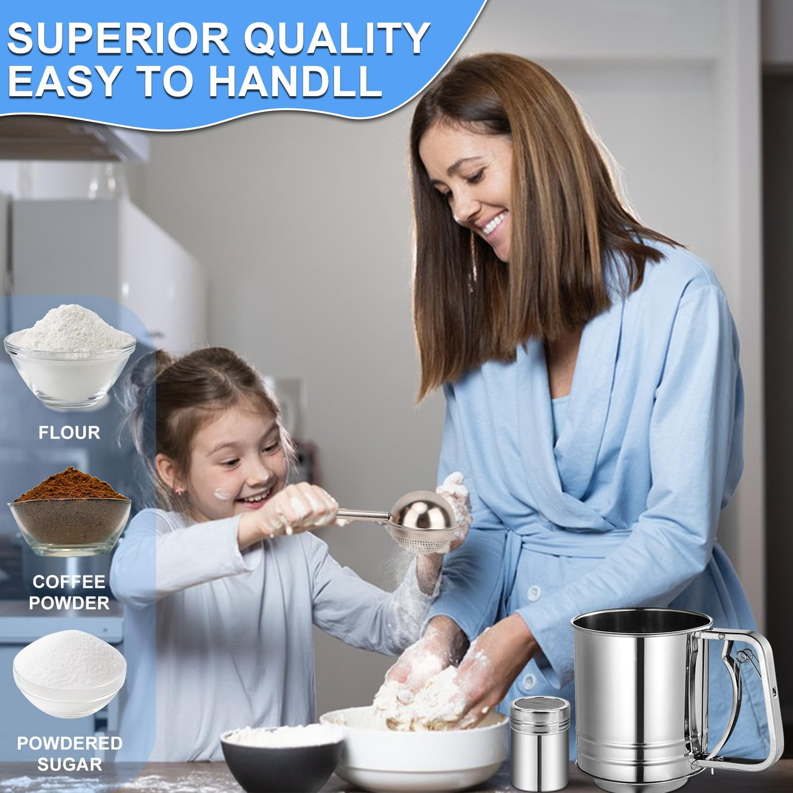 3 Cup Stainless Steel Baking Sifter for Cakes Pastries Pies Cupcakes ...