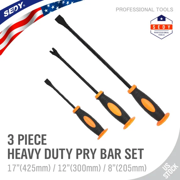 3 Curved Pry Bar Set Carbon Steel Crowbar Nail Puller Chisel 8,12,17 ...
