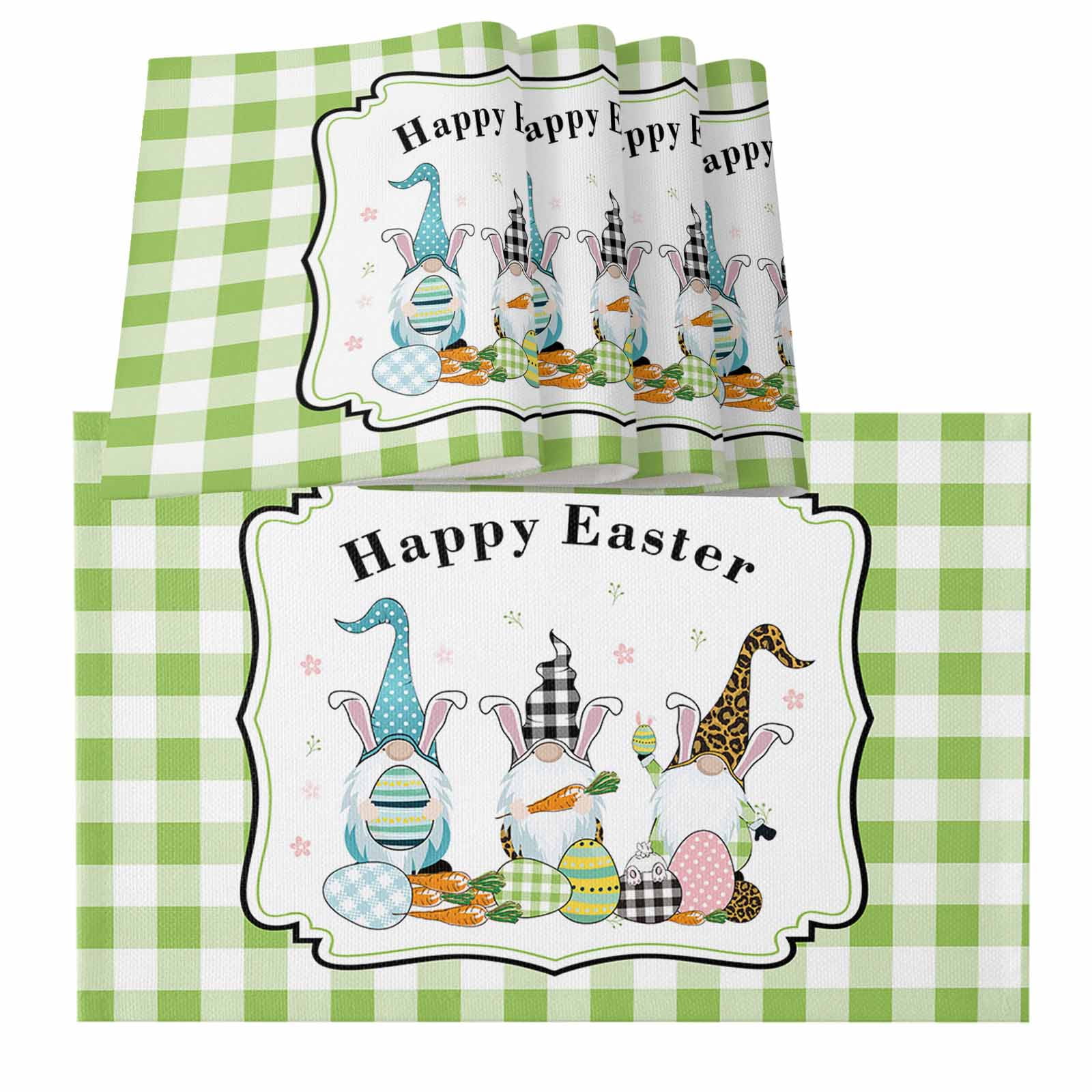 3 Cute Easter's Plaid Gnomes Check Egg Buffalo Border,Placemats for ...