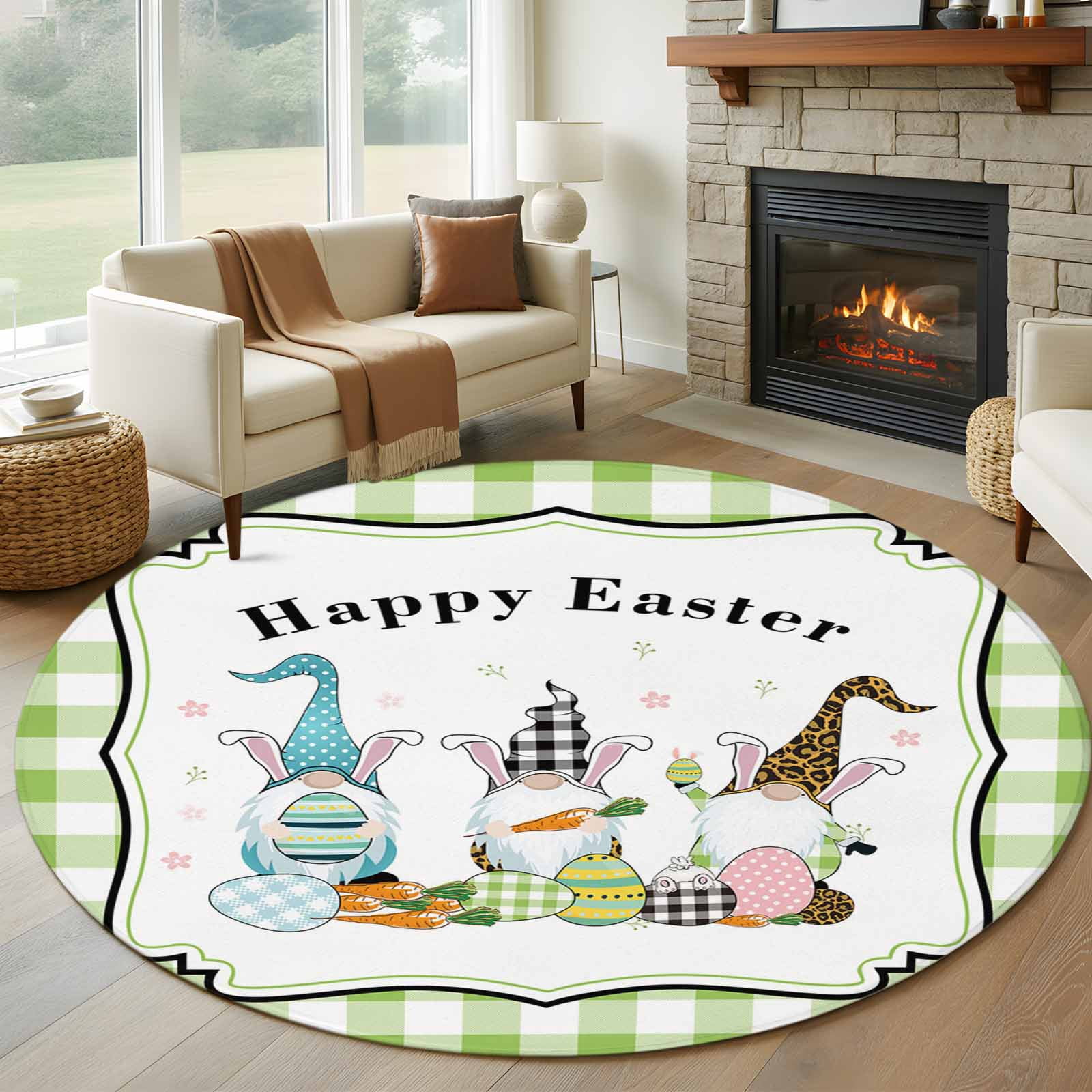 3 Cute Easter's Plaid Gnomes Check Egg Buffalo Border,Round Area Rug 5 ...