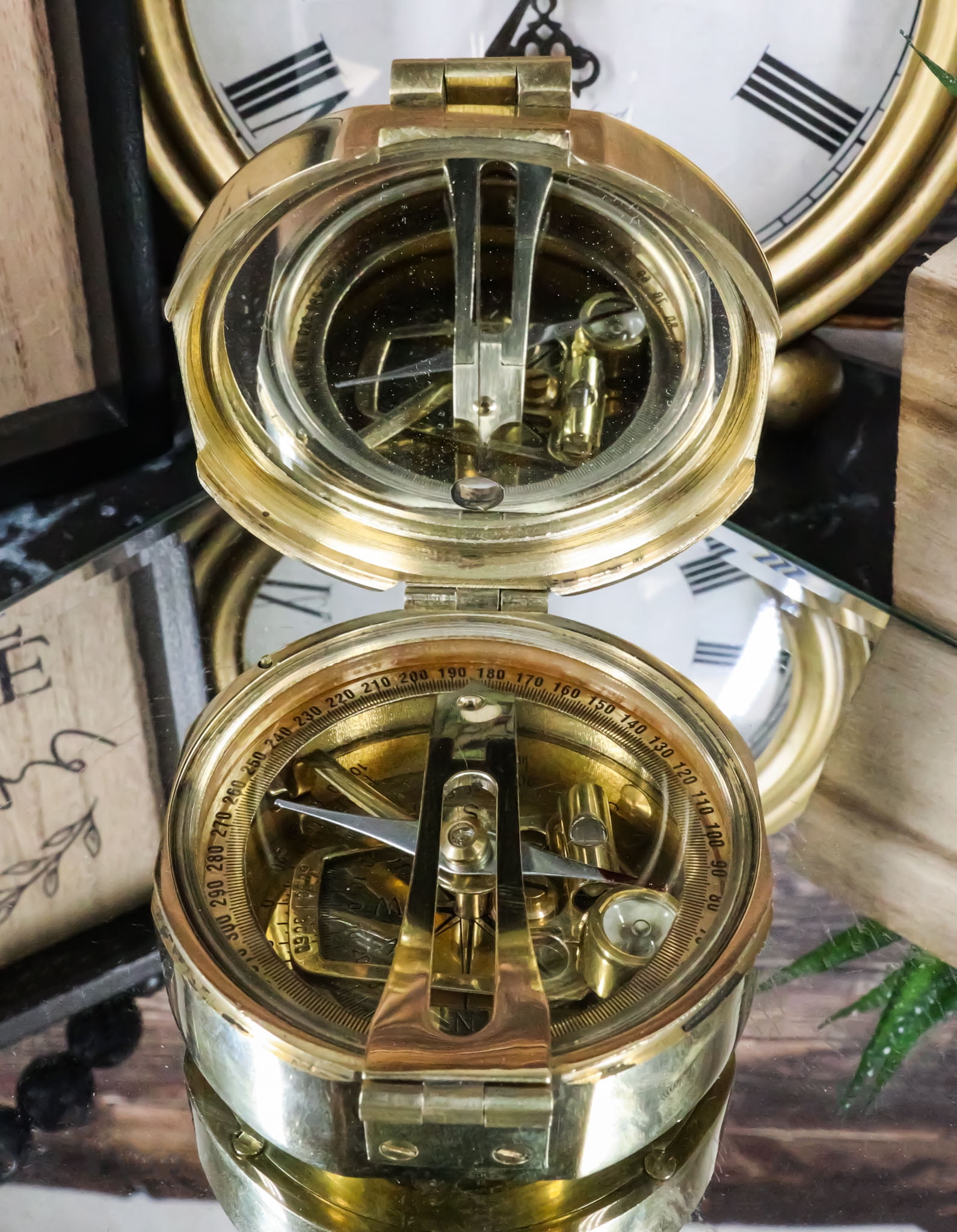 3" D Antiqued Solid Brass Military Engineering Natural Sine Compass ...