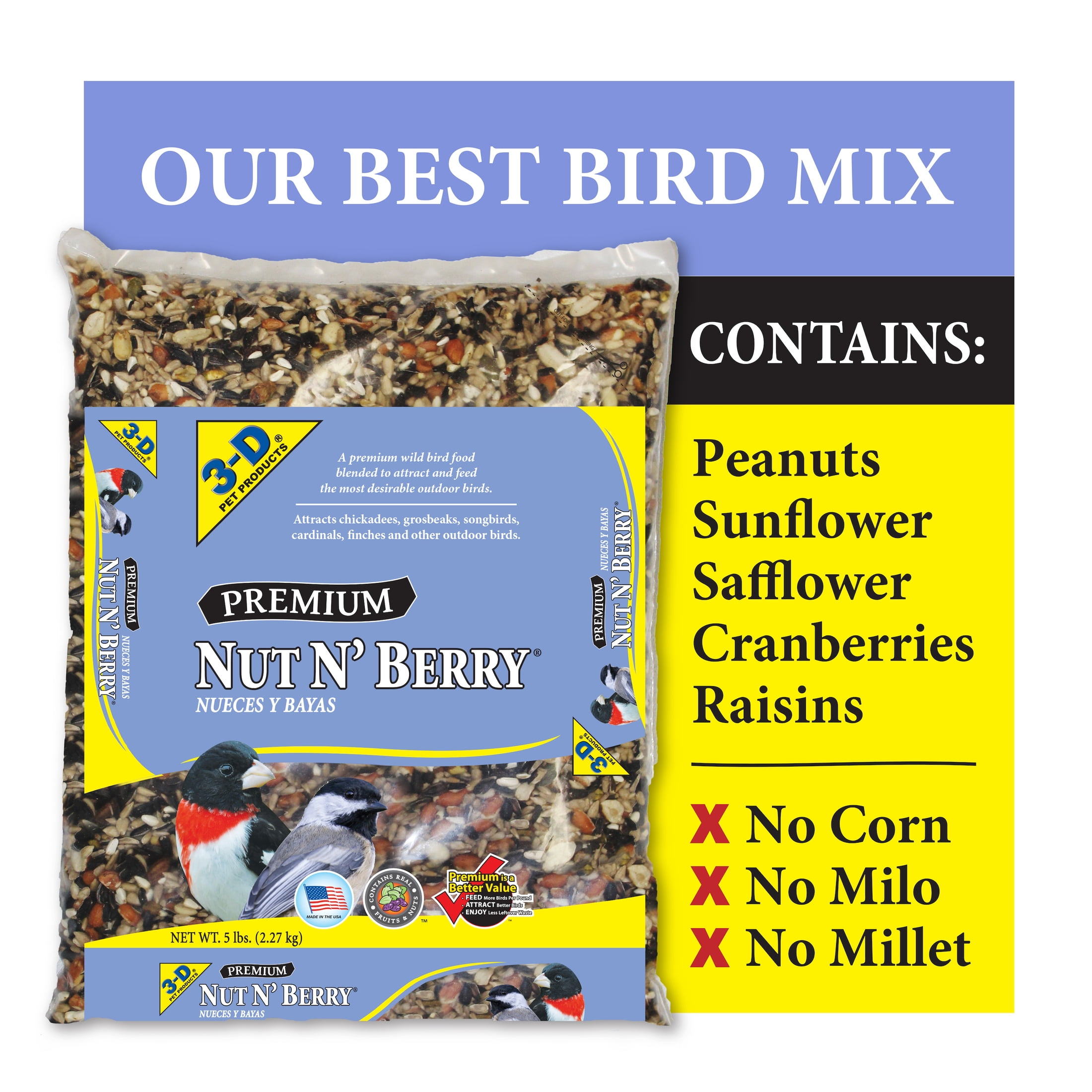 3-D Pet Products Premium Nut N' Berry Blend Dry Wild Bird Food, 5 lb ...