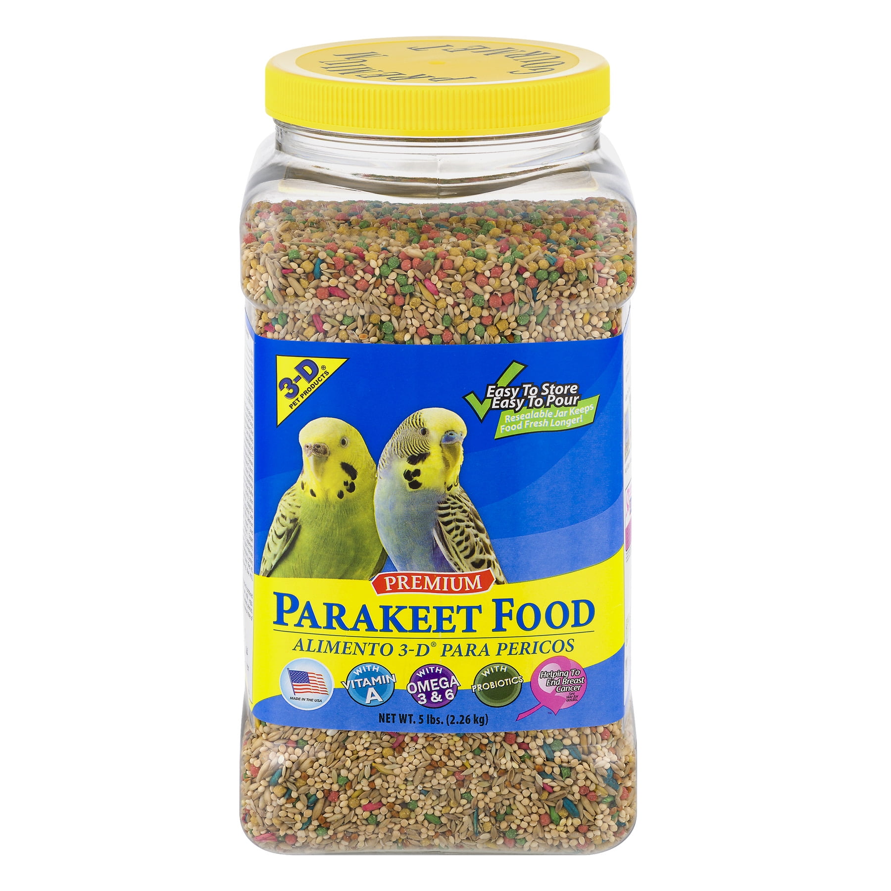 3-D Pet Products Premium Parakeet Bird Food, with Probiotics, 5.0 lb ...