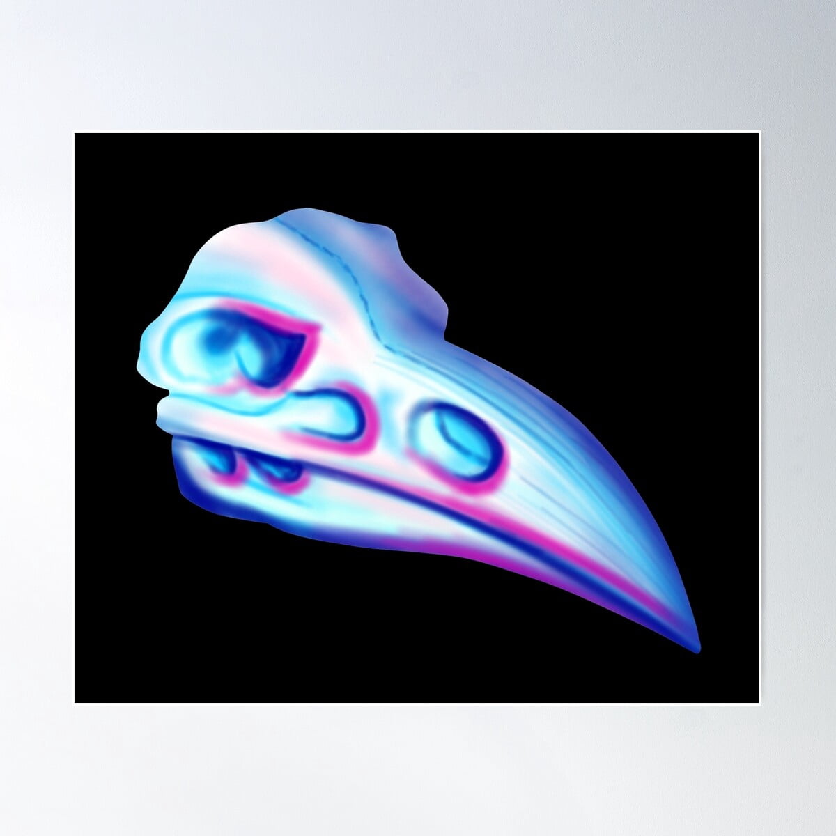 3 D Raven Skull In Blue, Pink, Magenta And Turquoise, On Black Border ...