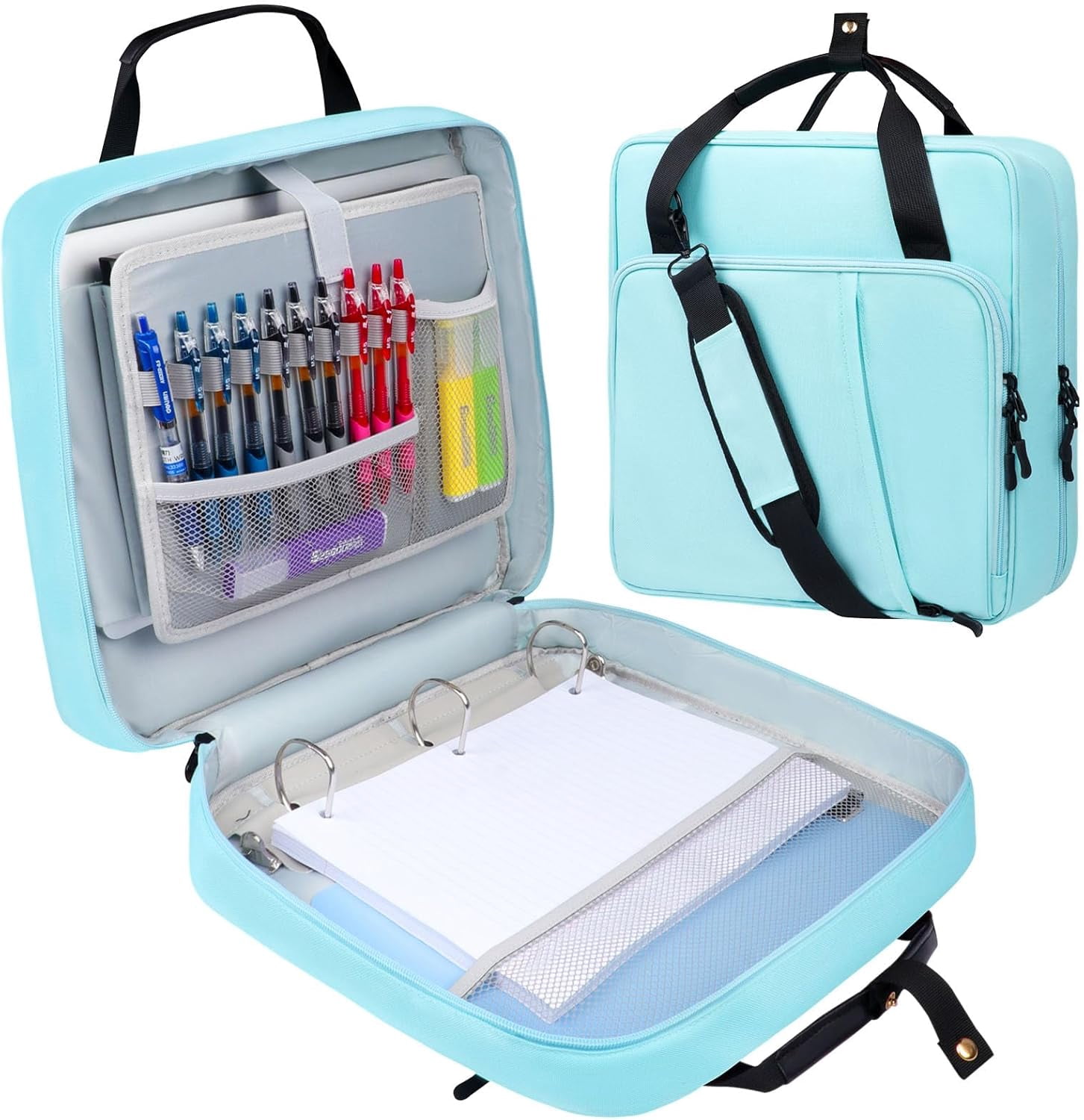 3 D-Ring Zipper Binder 2 inch with Shoulder Strap, Waterproof Storage ...