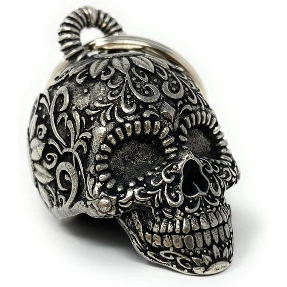3-D Sugar Skull Motorcycle Accessory Bell Keychain Metal 1-Piece ...