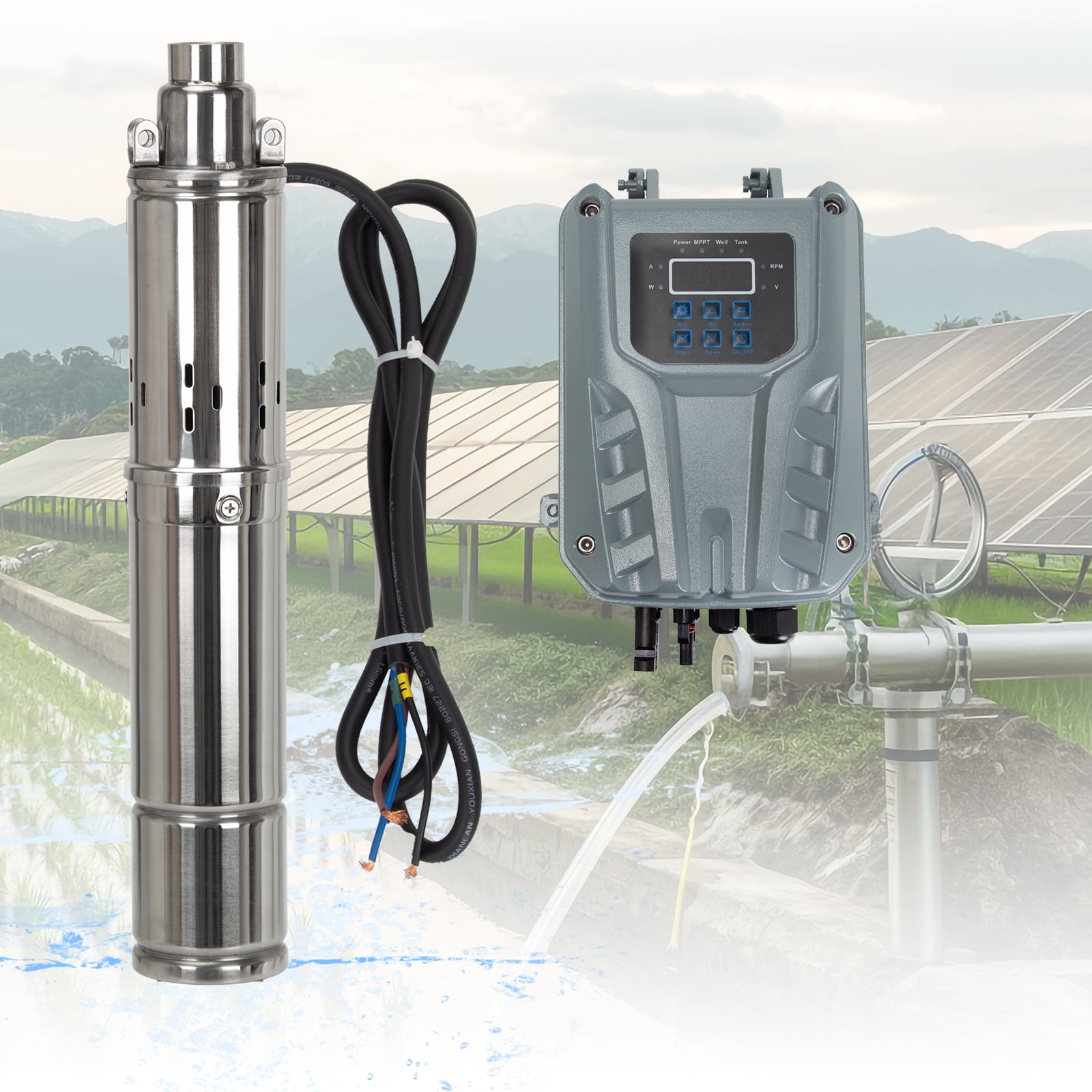 3" DC 24 Solar Pump Submersible Water Pump Bore Deep Well Pump + MPPT ...