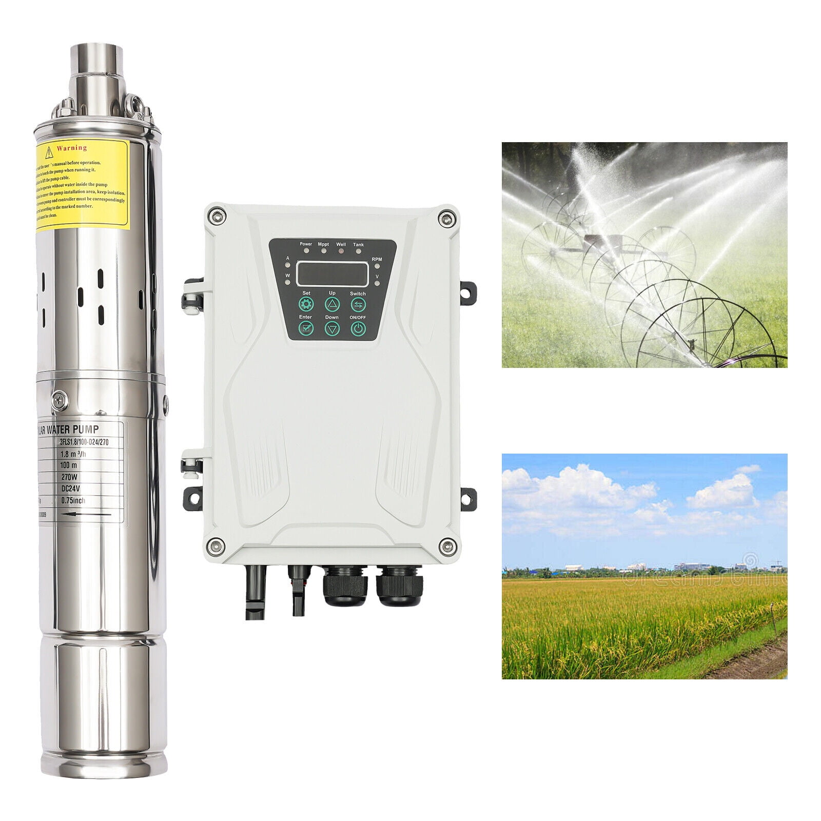 3" DC 24V Solar Water Pump 270W Submersible Deep Bore Well MPPT ...