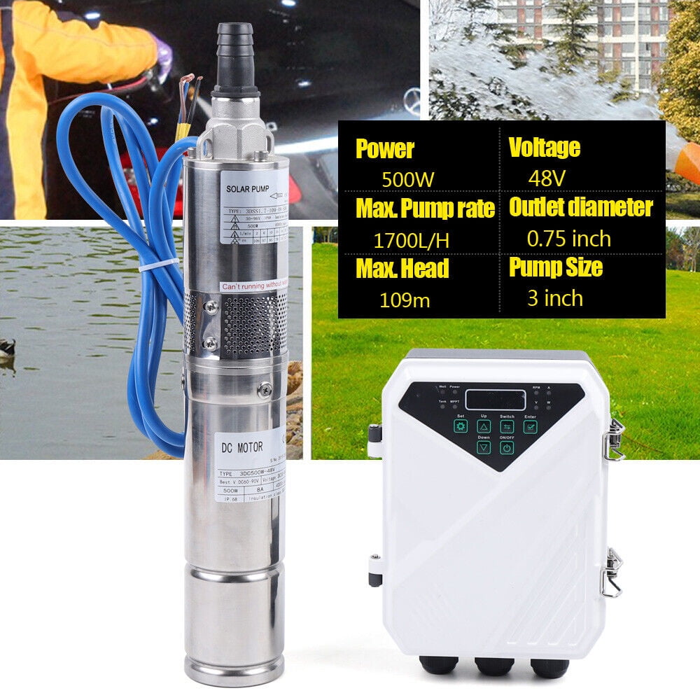 3" DC 500W Deep Well Solar Water Pump Submersible Bore Pump MPPT ...