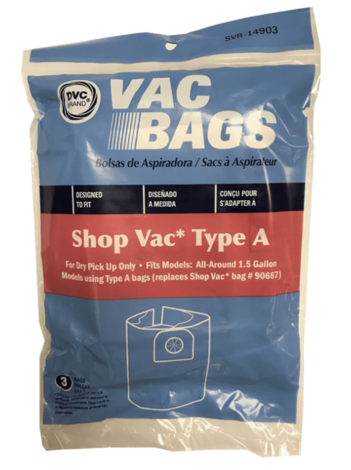 3 DVC Vacuum Bags for Shop Vac All Around 1.5 Gallon Replaces Type A ...