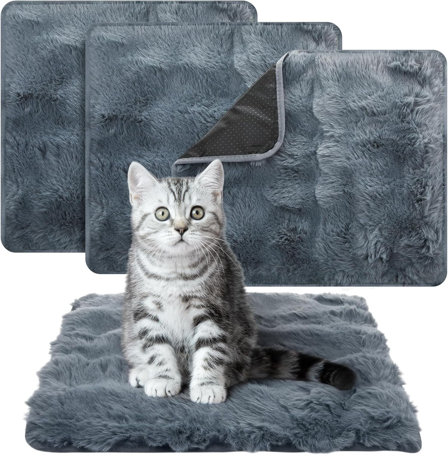 3 Dark Gray Self Warming Bed Indoor 16''x16'' Self Heating Mat Soft ...