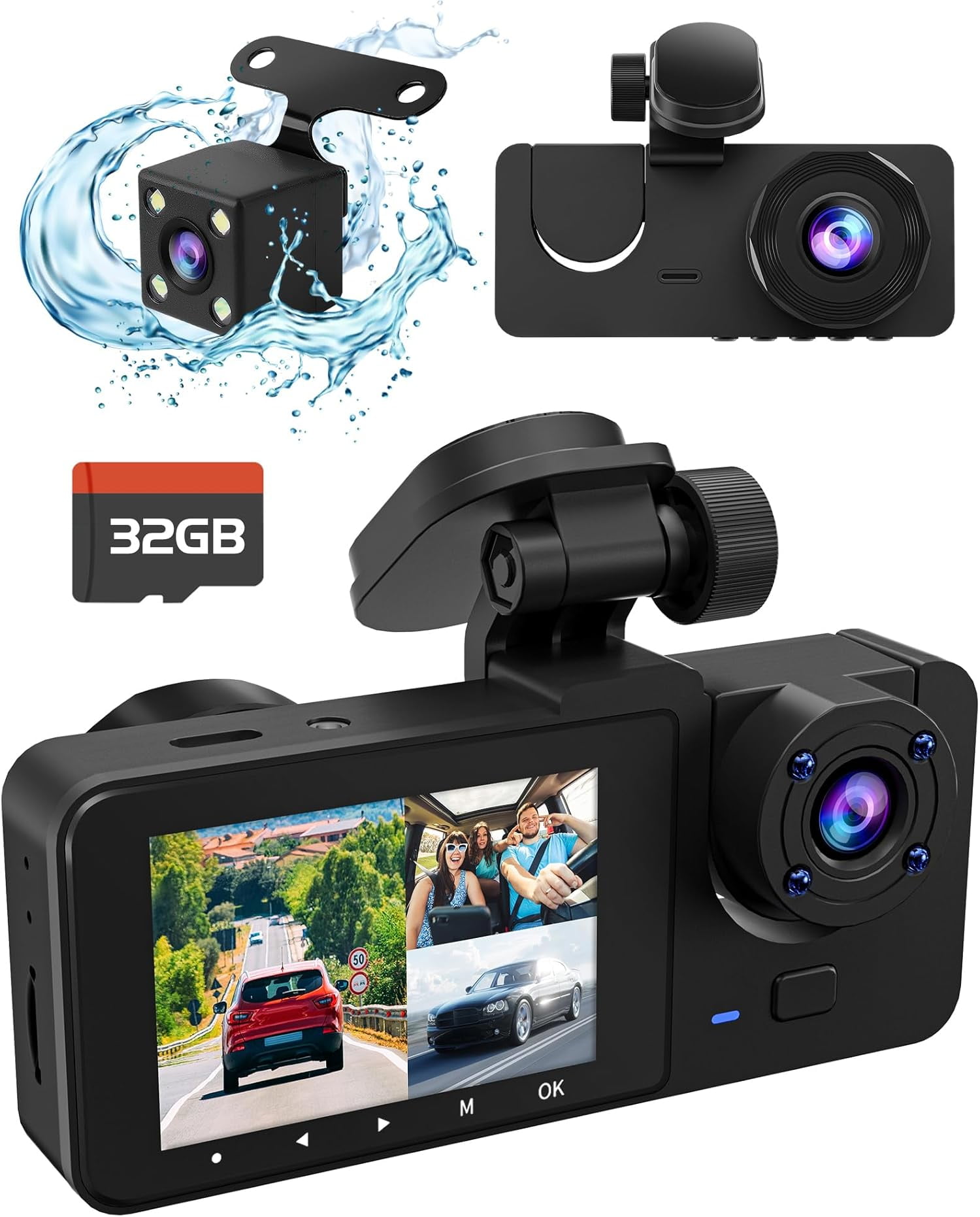 3 Dash Cam Front and Rear Inside, 4K Full UHD Dash Camera for , Camera ...