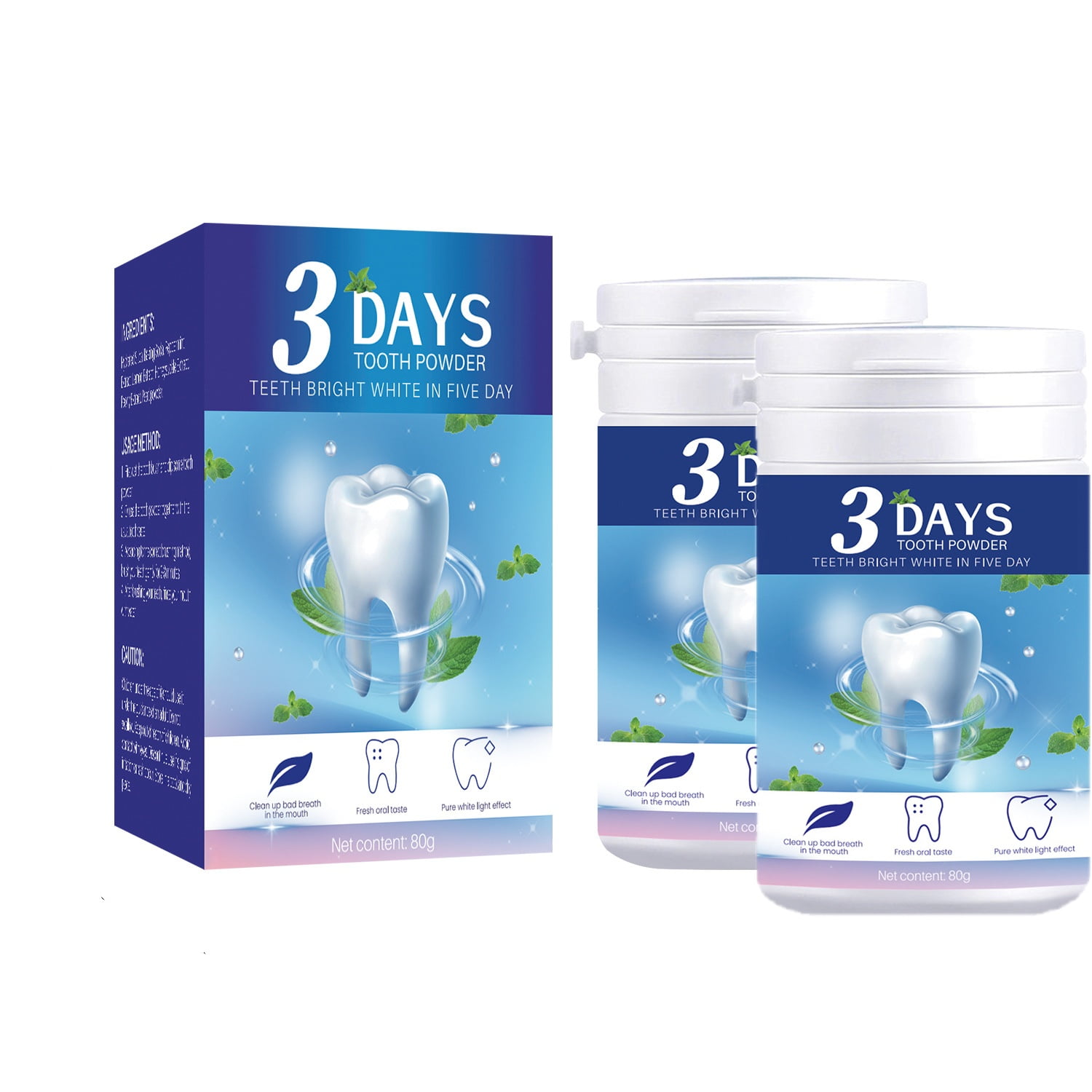 3 Days Tooth Powder, 2 Pcs Teeth Whitening Powder, Bright Teeth Powder ...