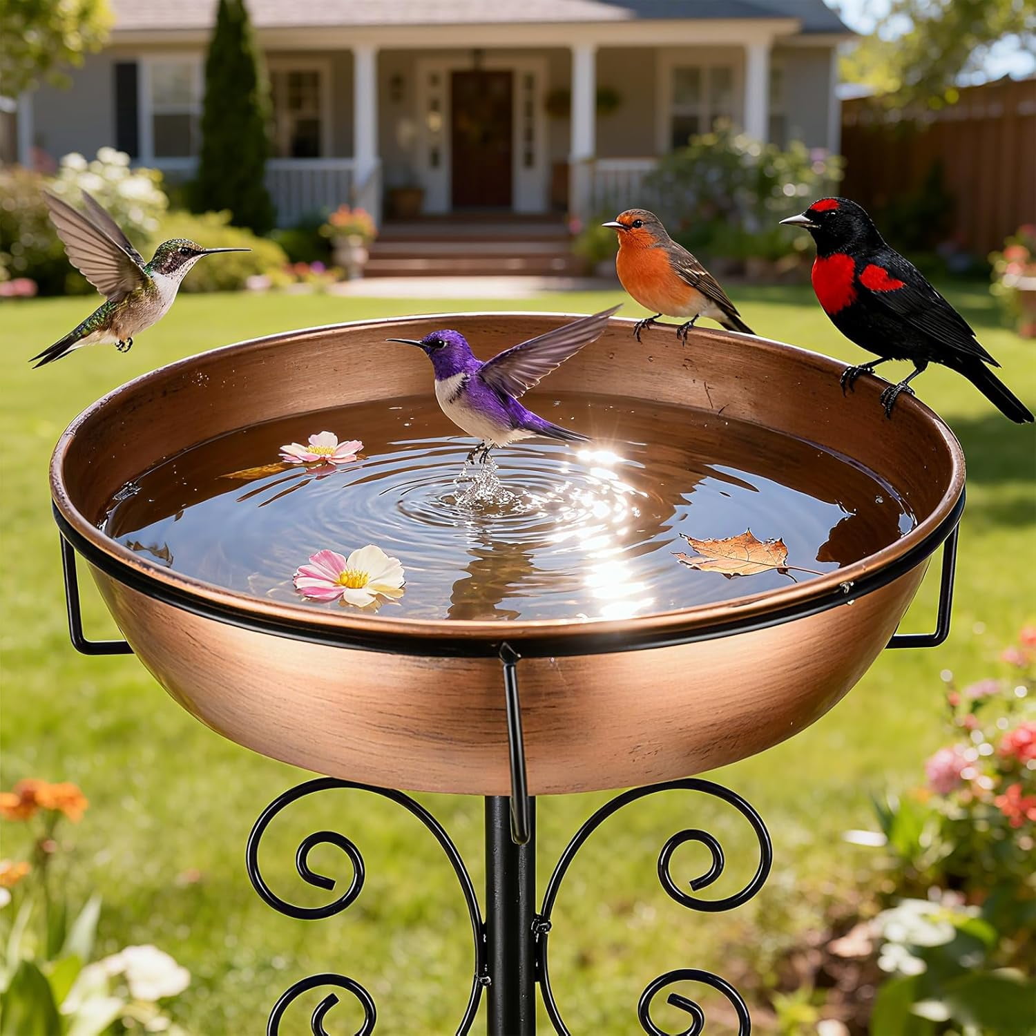 3" Deep 43" Tall Metal Bird Bath for Outdoors, 12" Dia Removable Bird ...