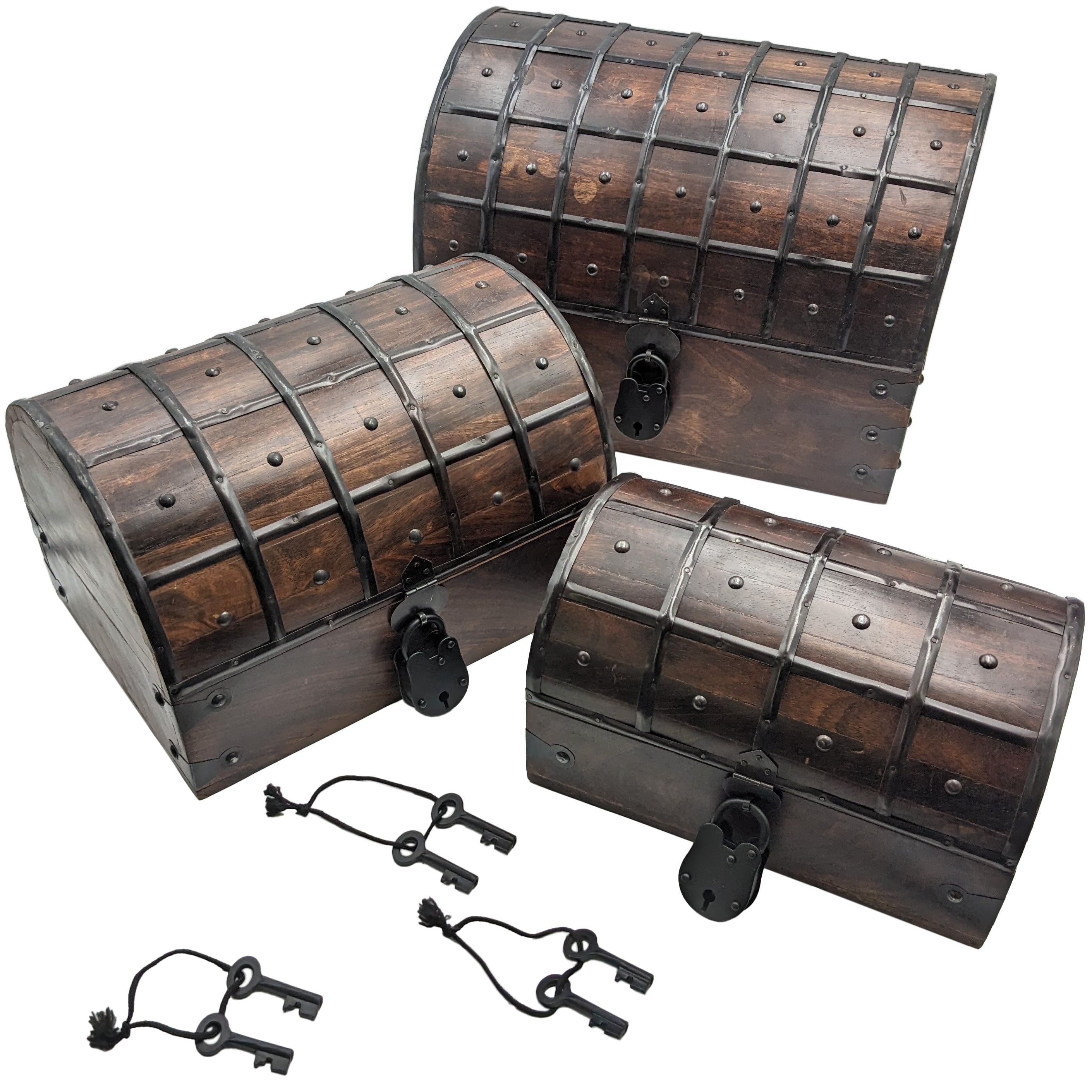 3 Different Size Nesting Wooden Pirate Treasure Chests with Locks ...