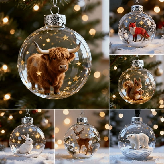 3-Dimensional Animal Christmas Snowflake Ball Pendant, Highland Cow ...