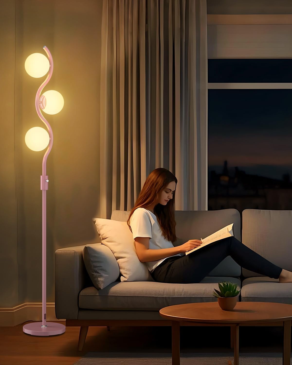 3- Dimmable Pink Floor Lamp | Mid Century Modern Standing Lamp with ...