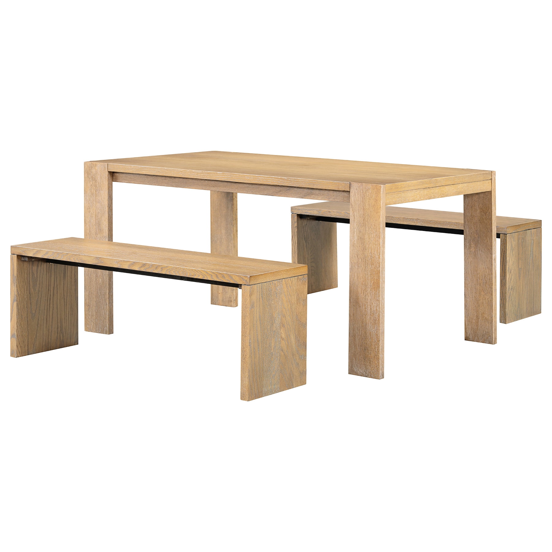 3 Dining - Table And 2 Benches. Natural Wood Wash Appearance. With Oak ...
