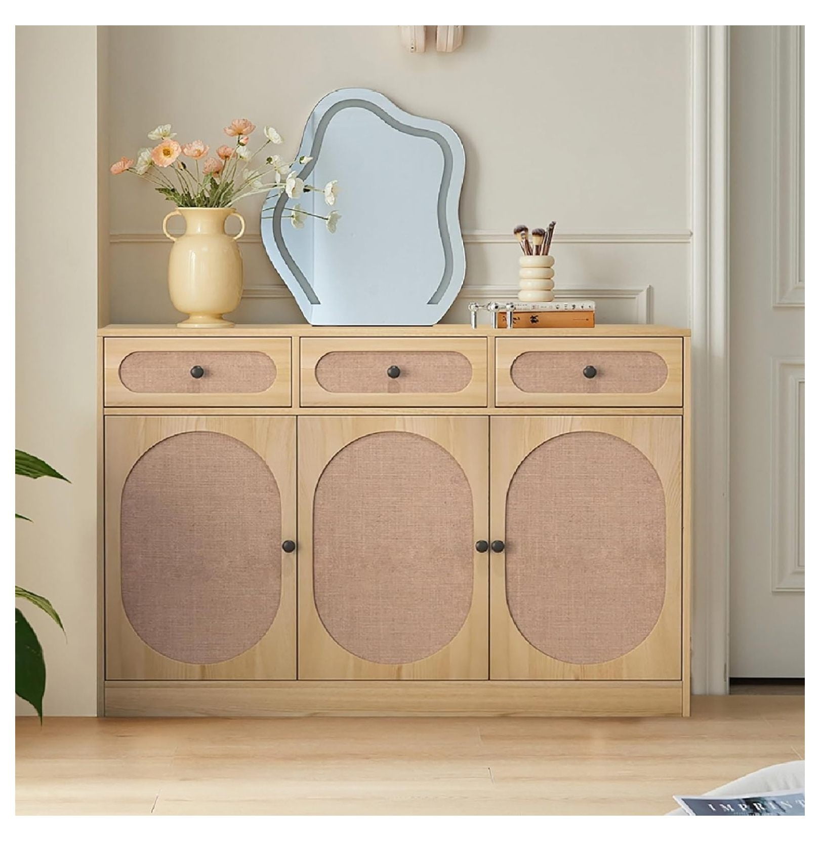 3 Door Accent Storage Cabinet with 3 Drawers and Adjustable Shelf ...