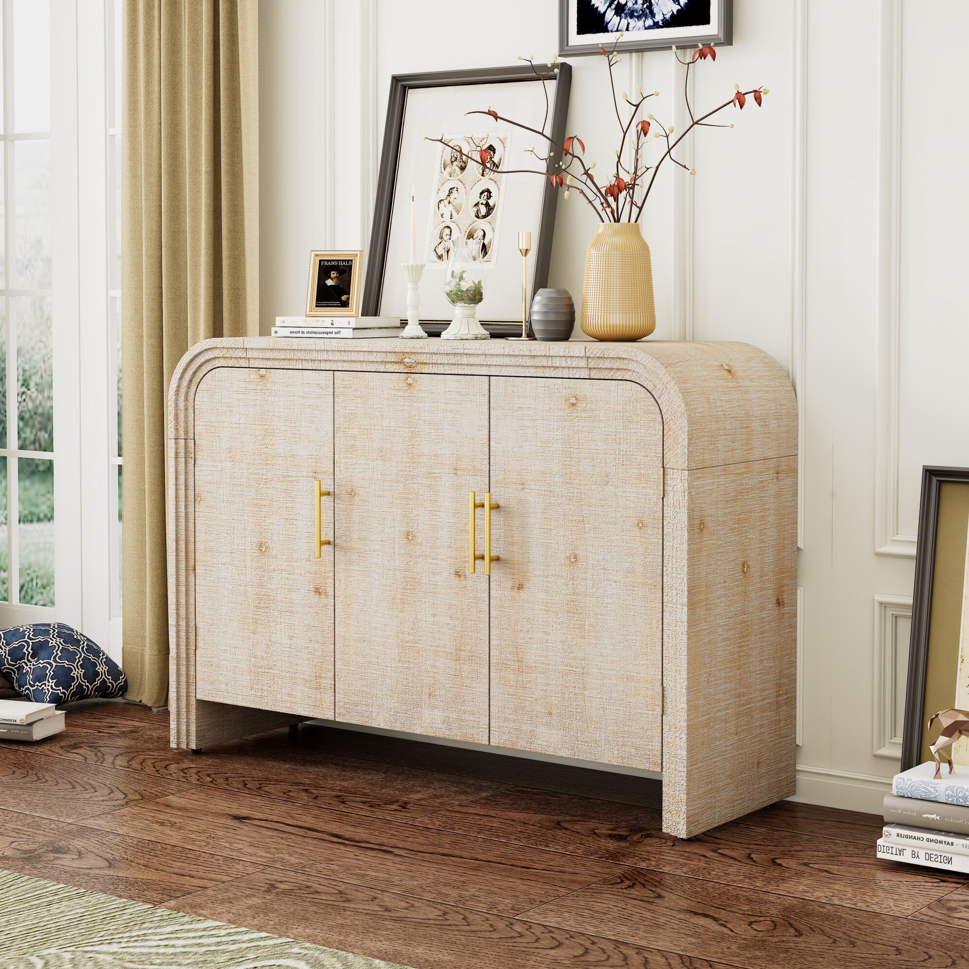 3-Door Curved Sideboard with Adjustable Dividers, Retro Minimalist ...