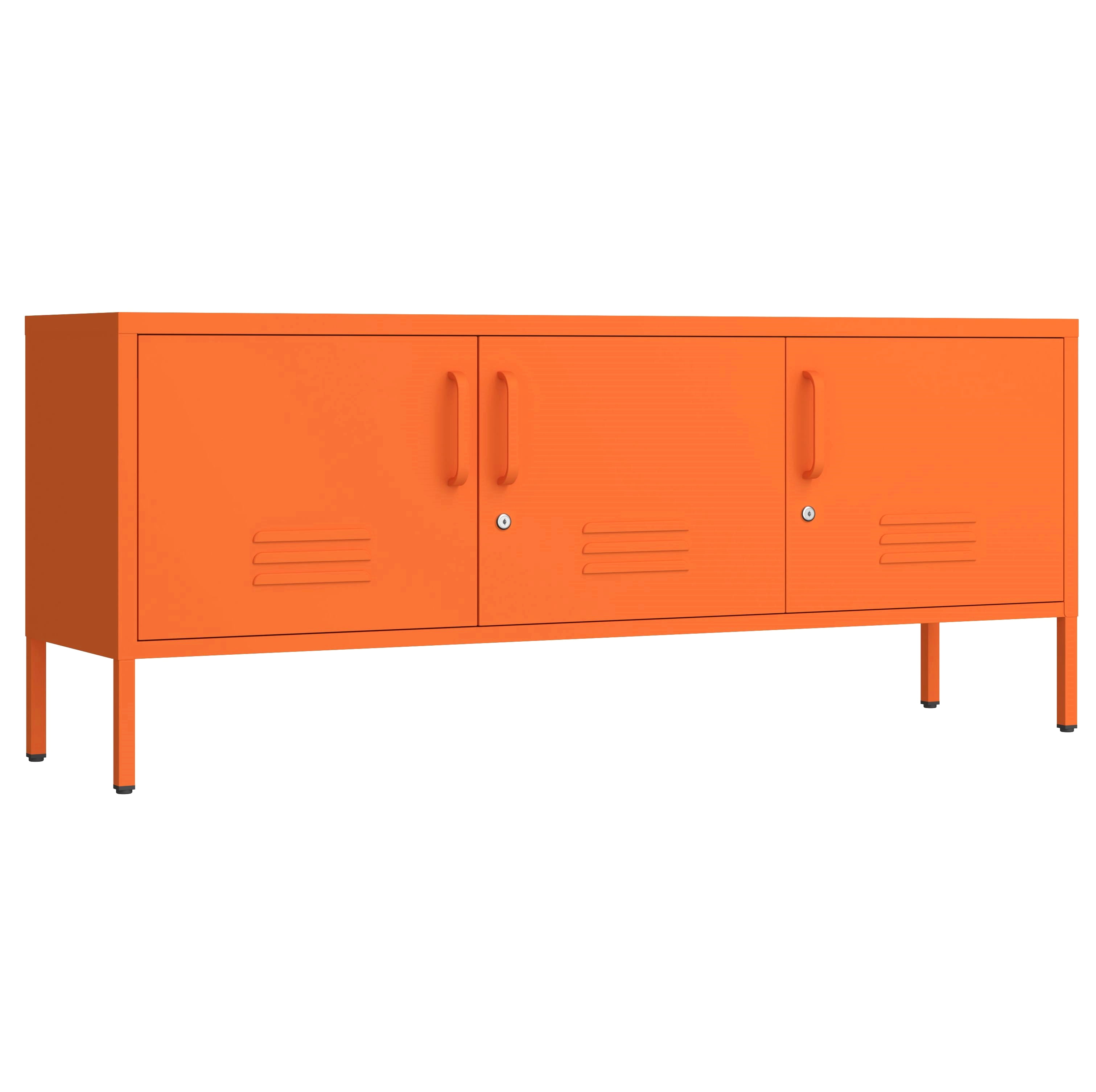 3 Door Lockable Metal TV Stand Storage Cabinet with Accent Cabinet ...