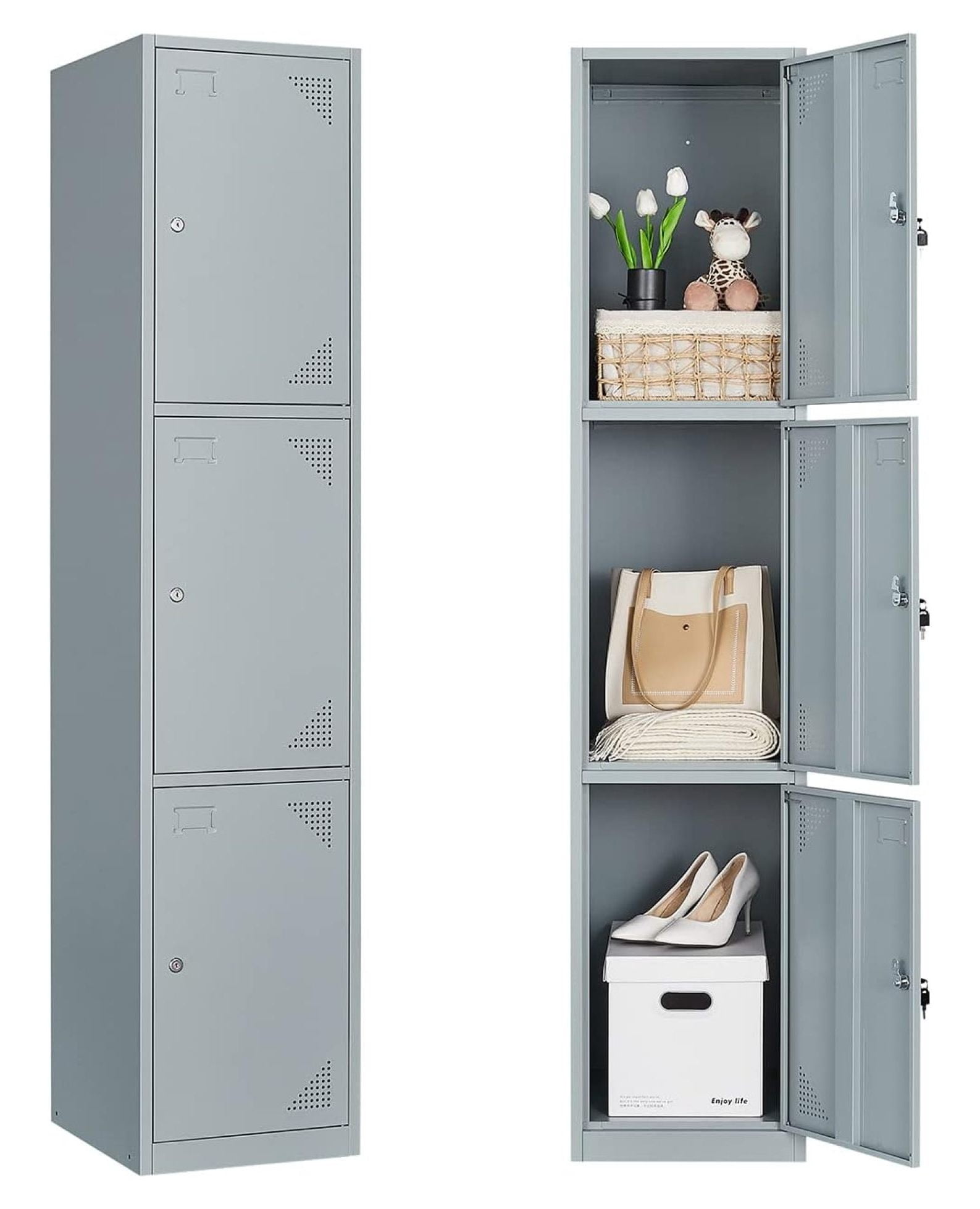 3-Door Metal Cabinet, Steel Storage Locker for Office, School, Gym ...