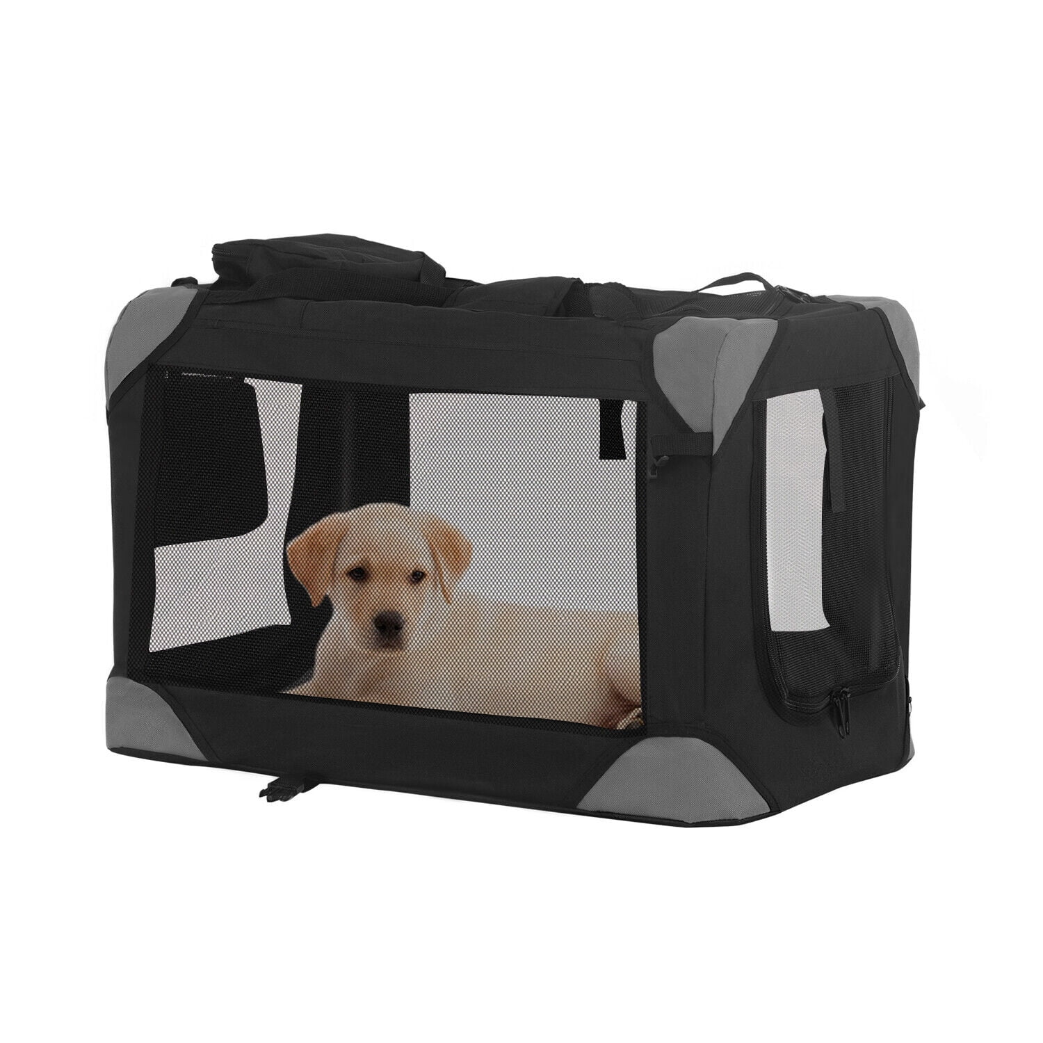 3-Door Portable Folding Soft Dog Crate Dog Kennel Lightweight Foldable ...