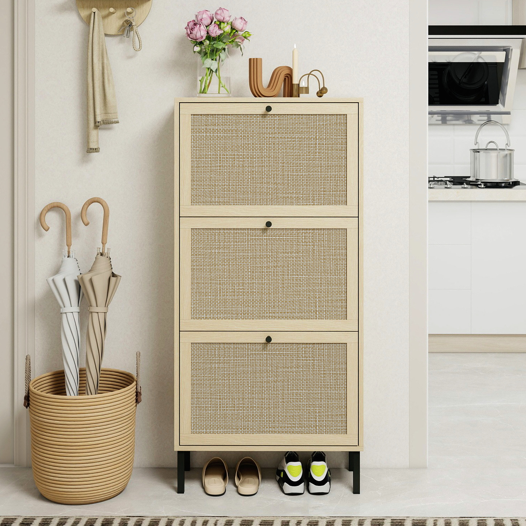 3 Door Shoe Rack, Freestanding Modern Shelf For Entryway, 44lb Load ...