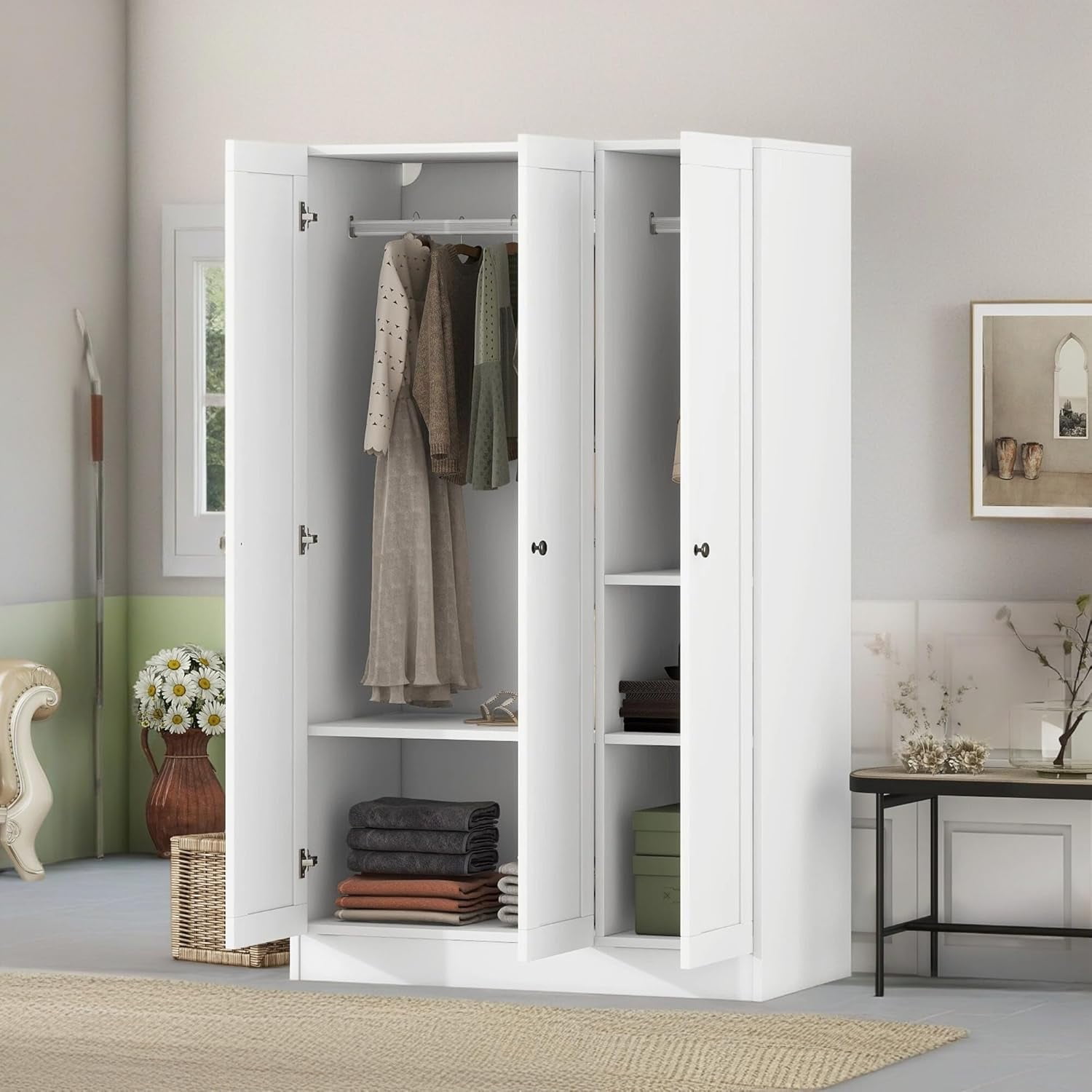 3-Door Shutter Wardrobe with shelves, White - Walmart.com
