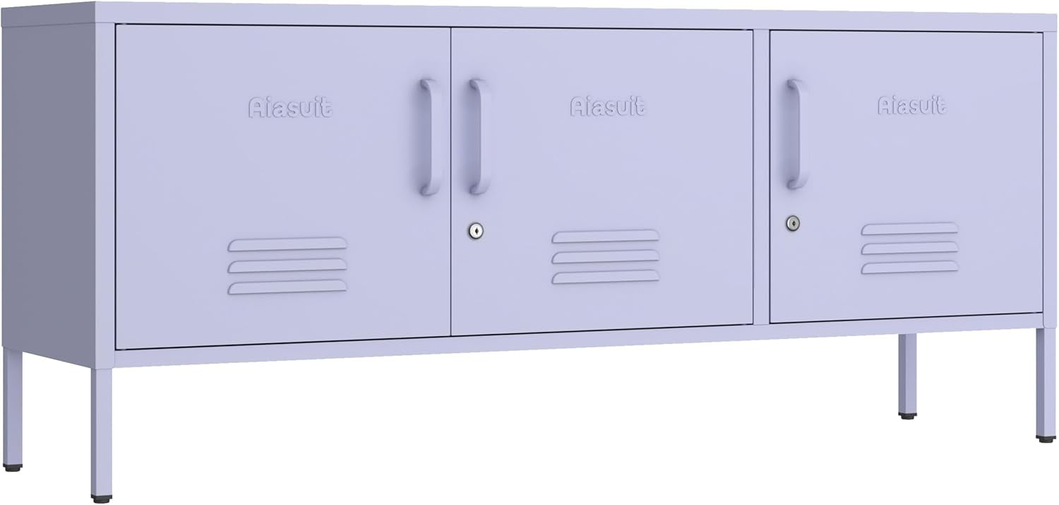 3 Door TV Stand Media Console for Large TV Wide Metal Storage Cabinet ...