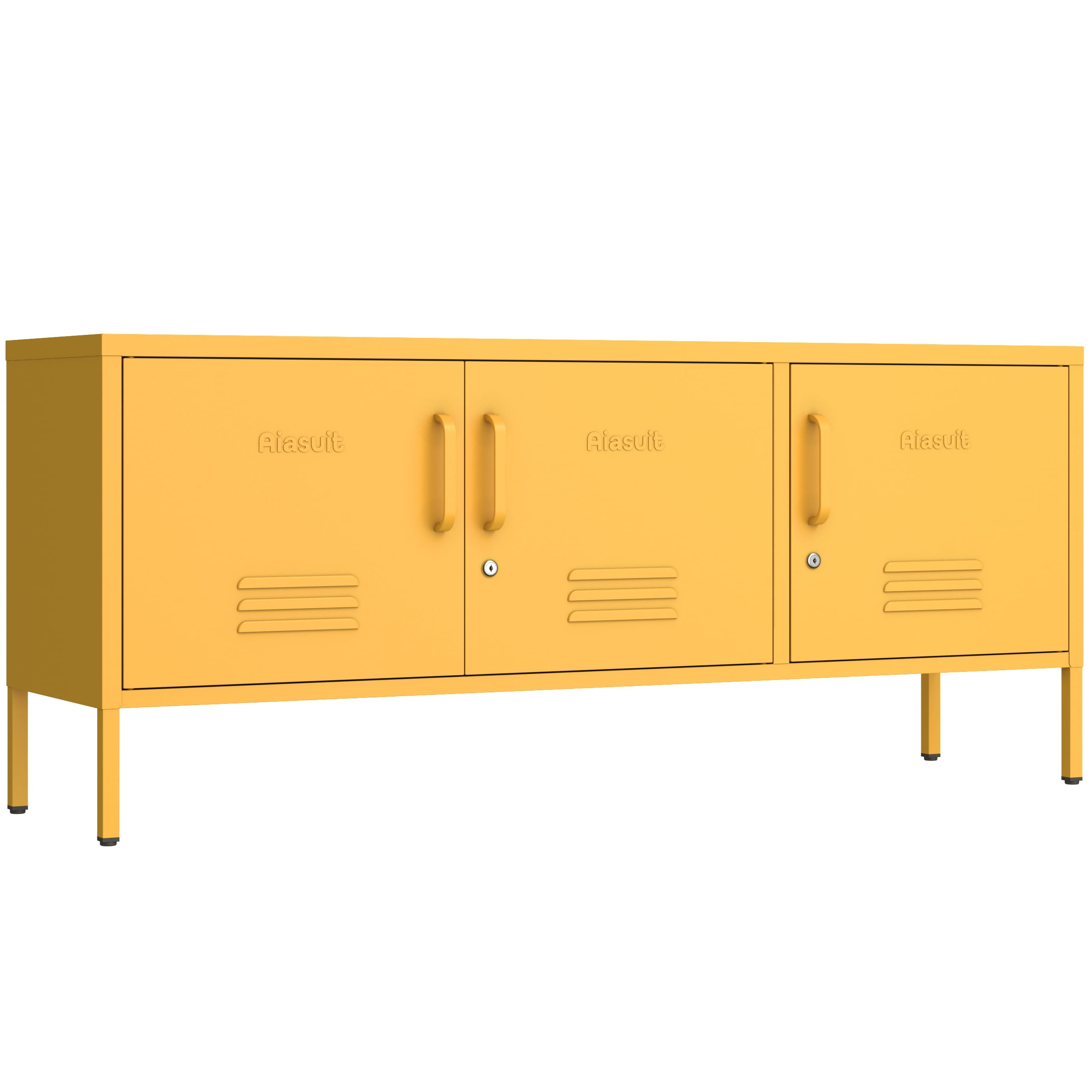 3 Door TV Stand Media Console For Large TV Wide Metal Storage Cabinet ...