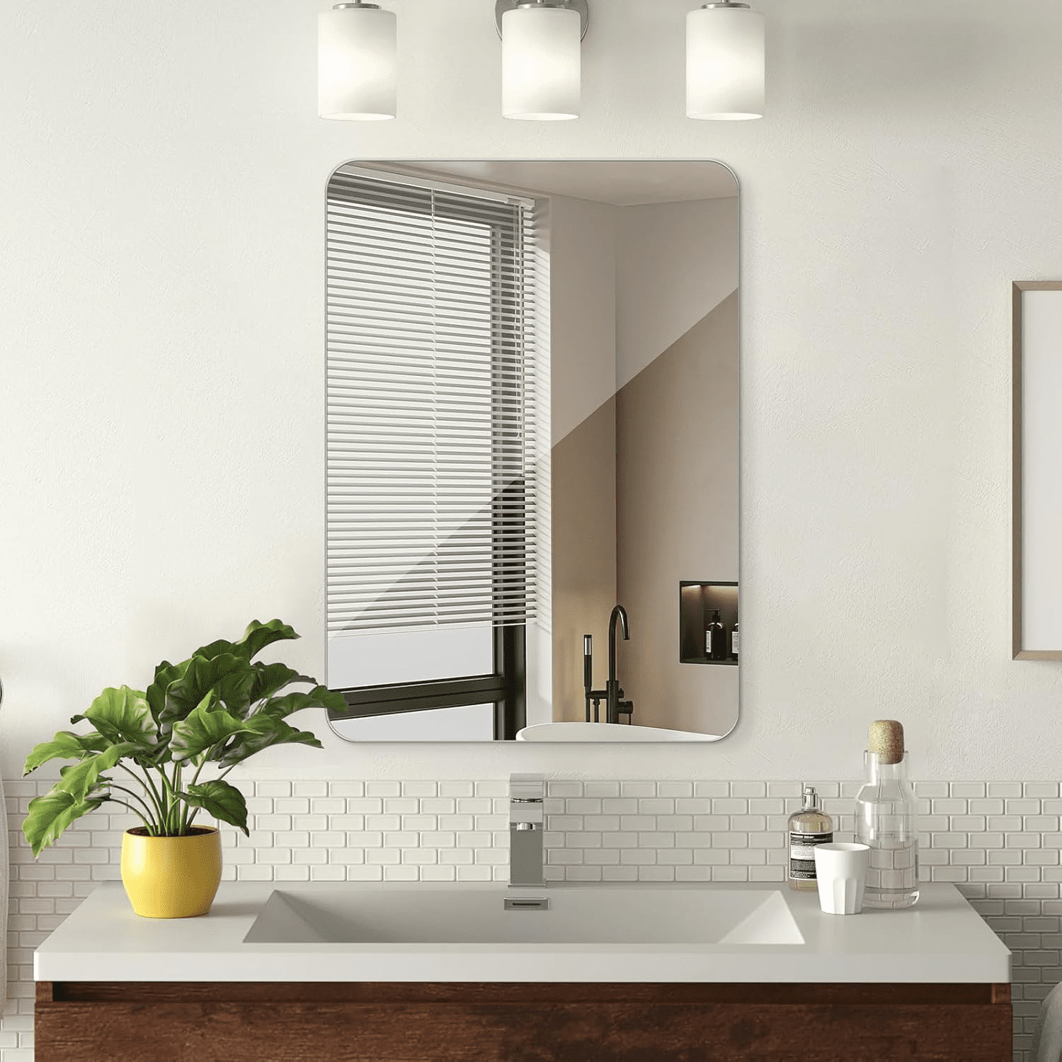 3 Doors Bathroom Mirror Cabinet White Wall Mounted Cabinet with Open ...