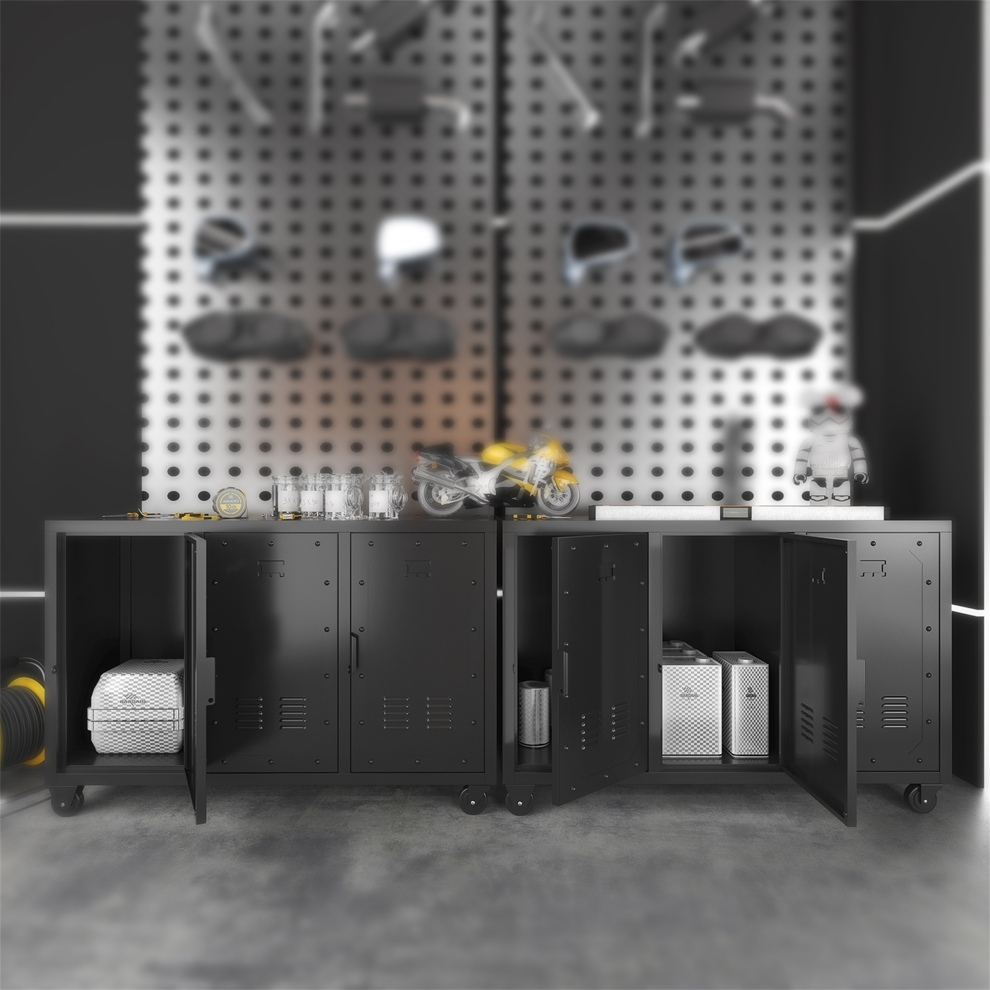 3 Doors Metal Storage Cabinet with Wheels, Sturdy and Durable Heavy ...