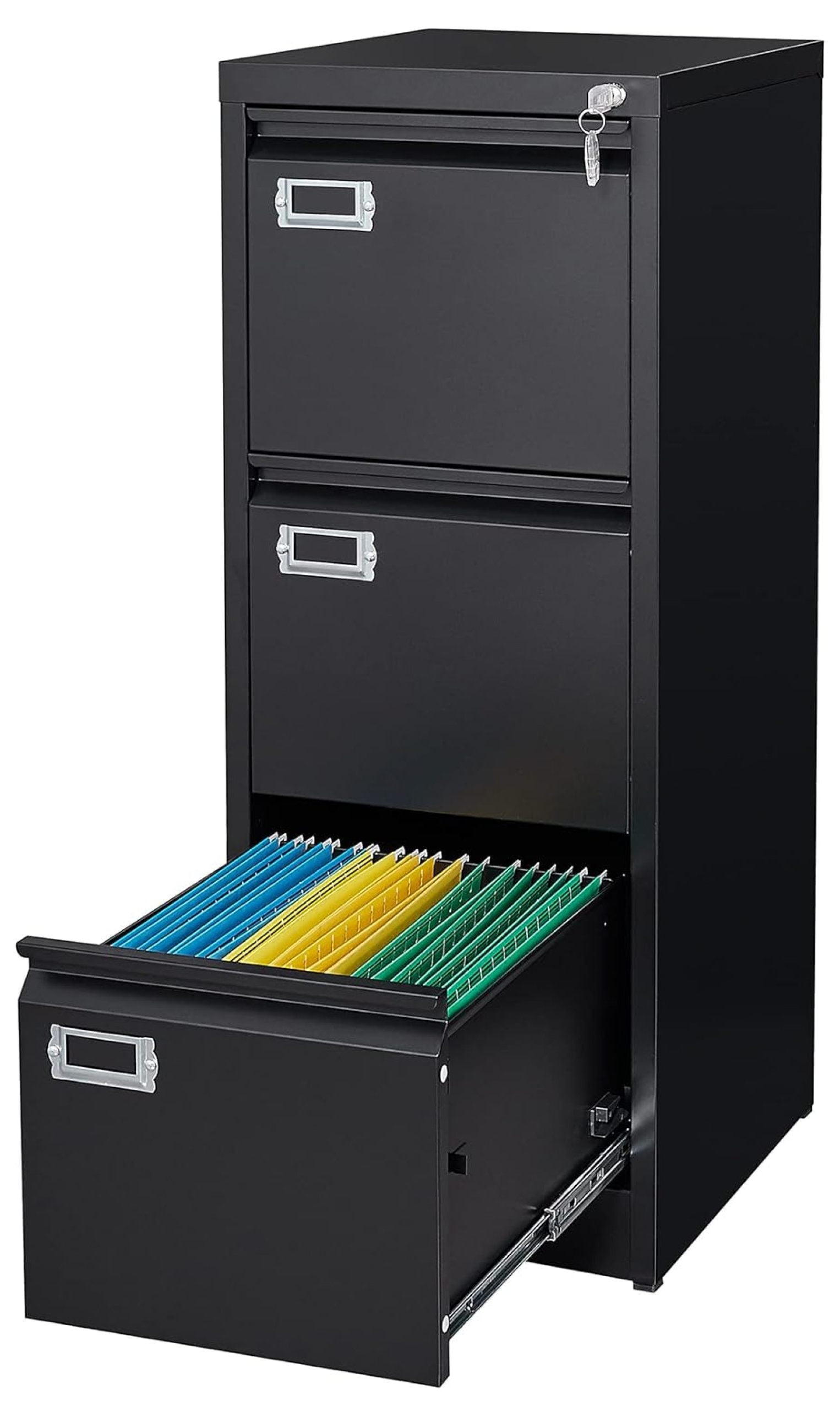 3 Drawer Black File Cabinet with Lock, Filing Cabinets for Home Office ...