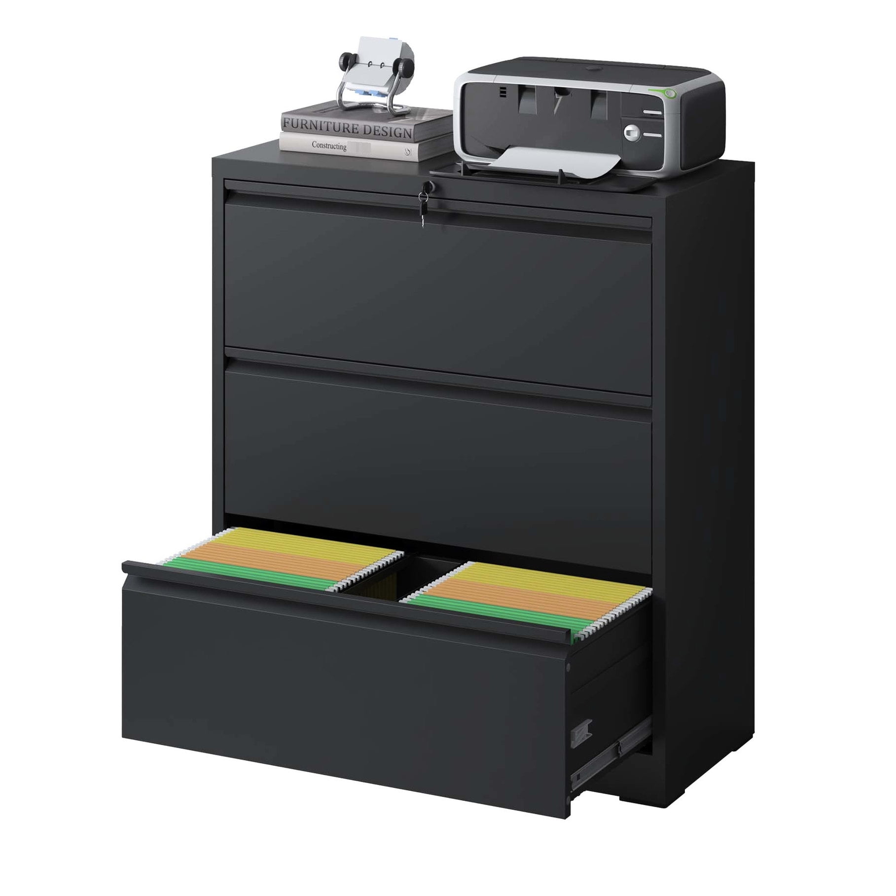 3-Drawer Black - Steel Ball Bearing Slides - Home Office - Silent ...