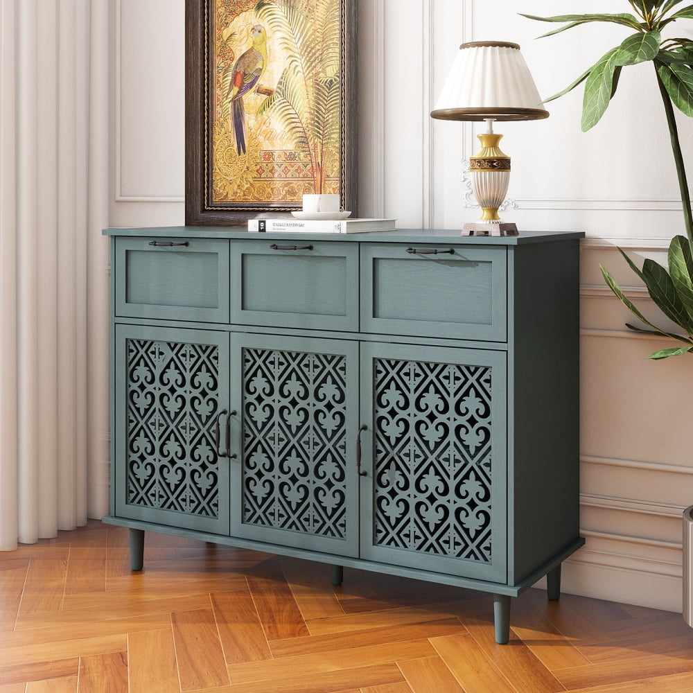 3 Drawer Buffet Cabinet, 47.24" Kitchen Pantry Cabinet Wood Sideboard ...