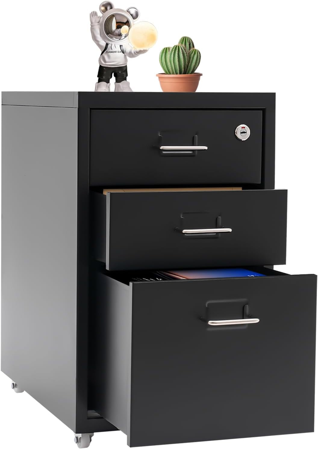 3-Drawer Business Vertical File Cabinet, Moveable Filing Cabinet Under ...